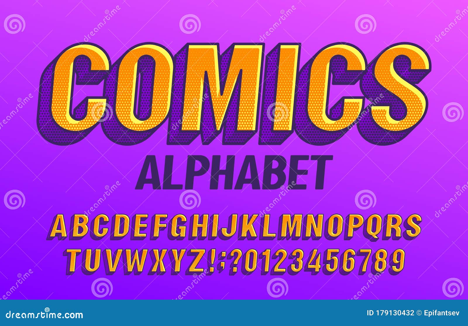 Comics Alphabet Font. Letters, Numbers And Punctuations In Retro Comic ...