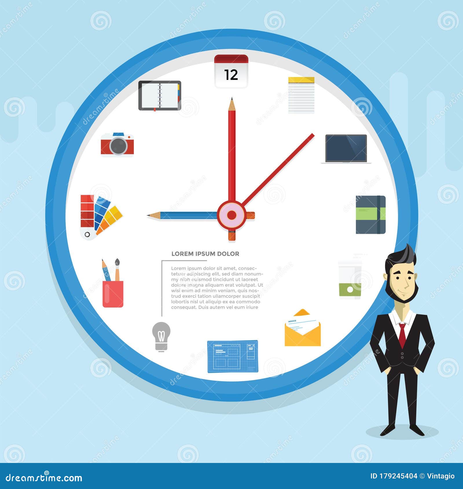Clock Business Concept stock vector. Illustration of iconn - 179245404