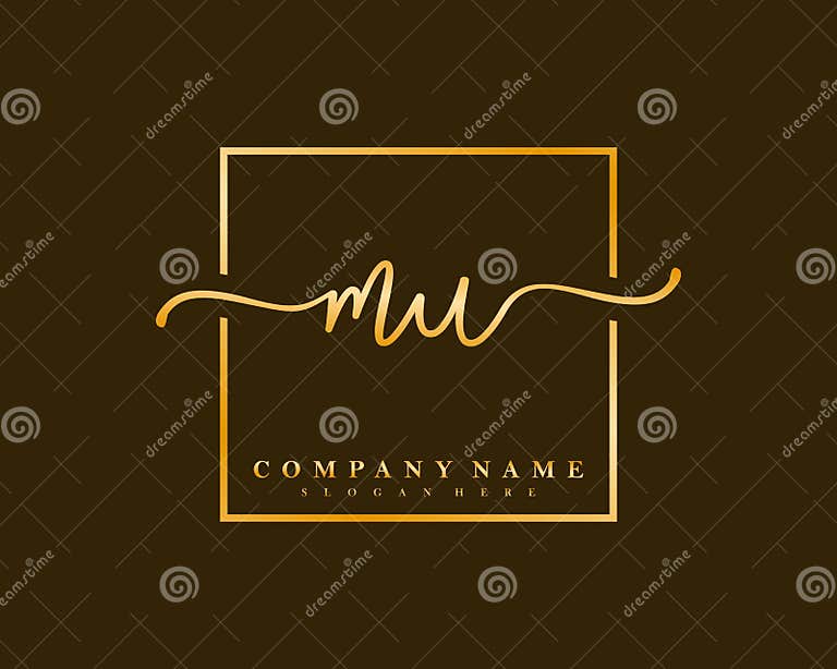MU Initial Handwriting with Square Frame Stock Vector - Illustration of ...