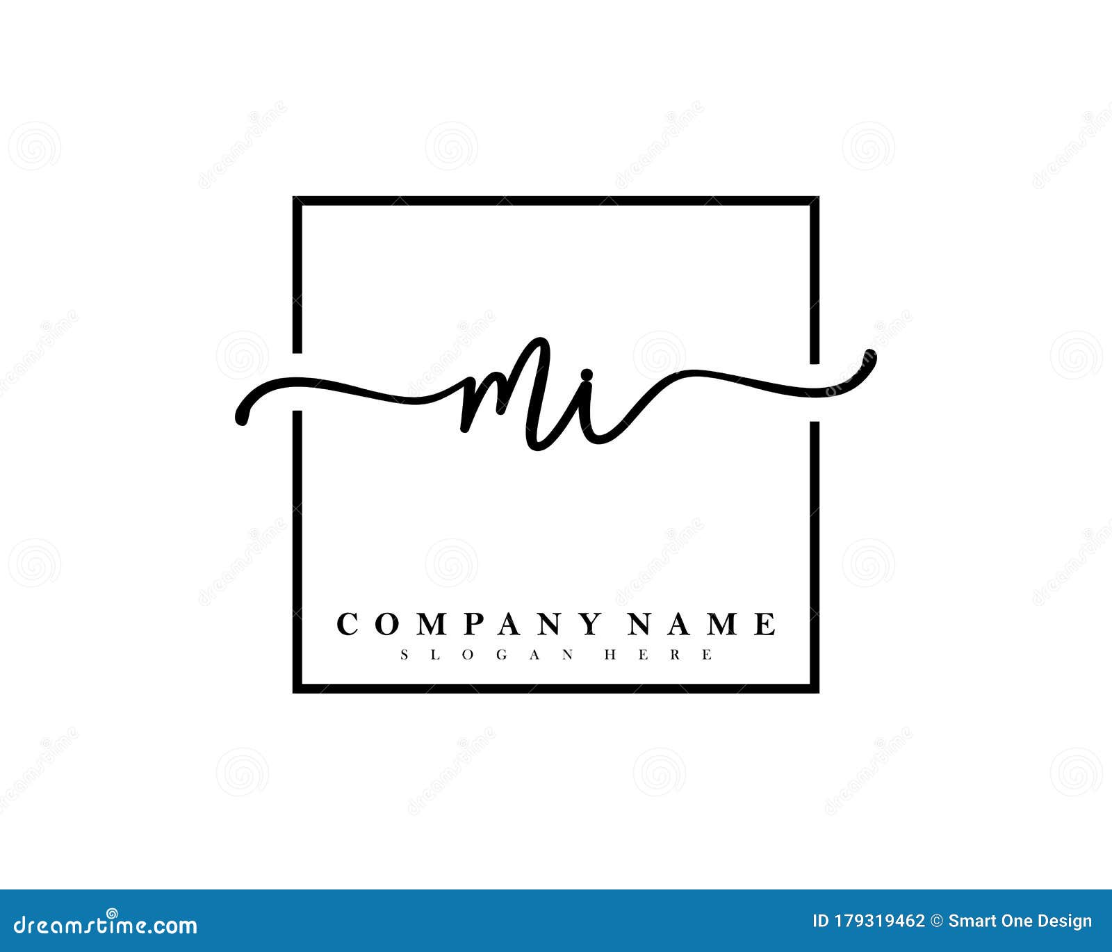 MI Initial Handwriting with Square Frame Stock Vector - Illustration of ...