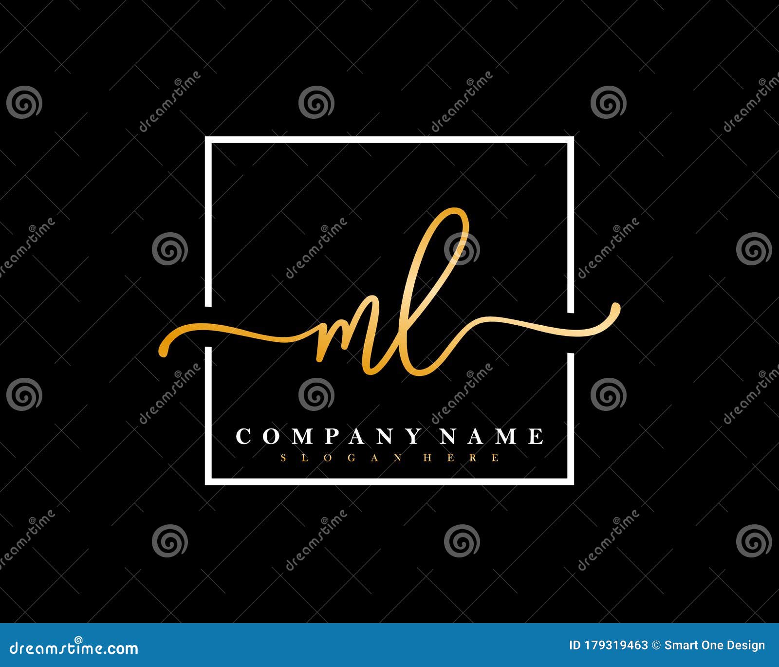 ML Initial Handwriting with Square Frame Stock Vector - Illustration of ...