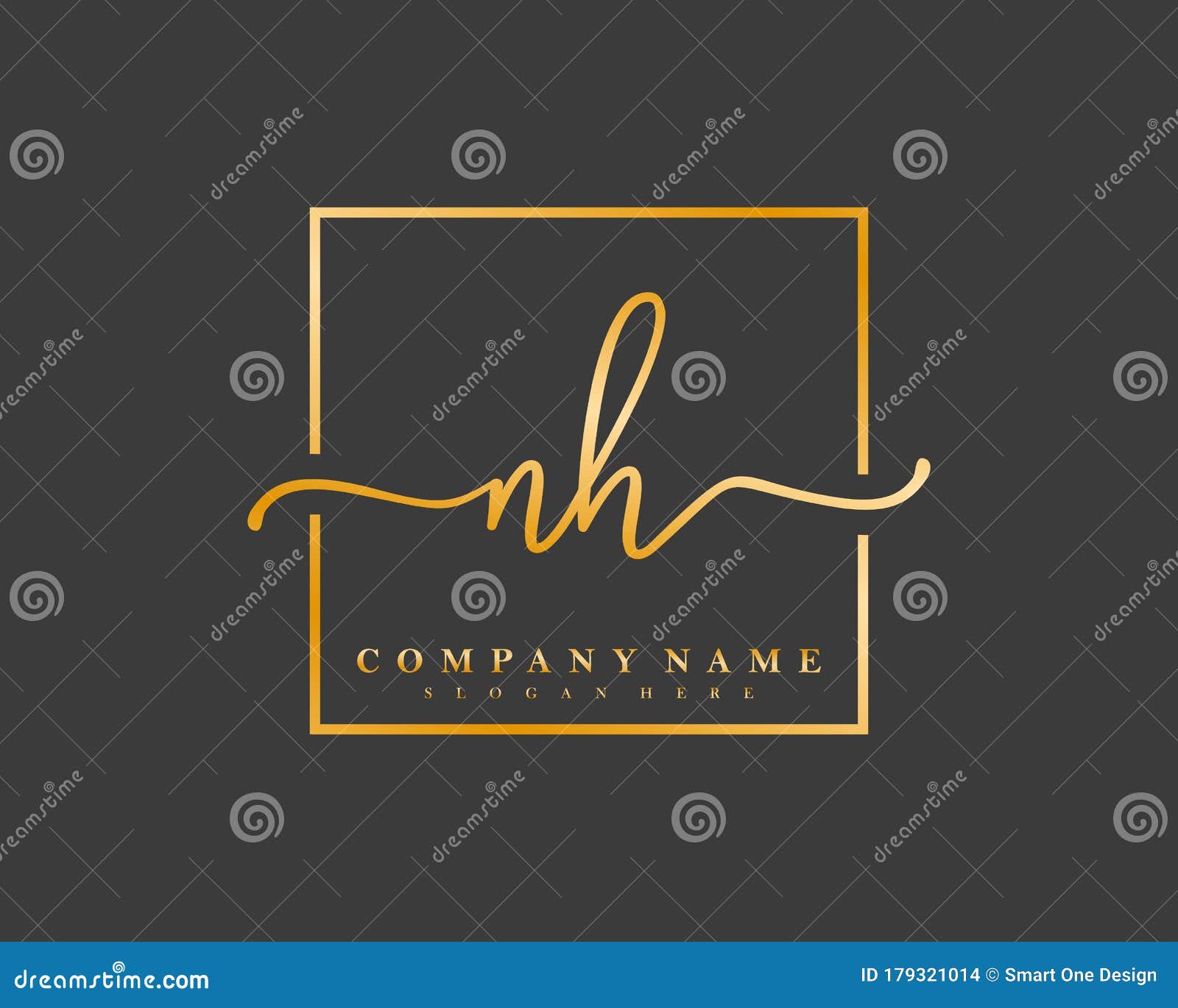 NH Initial Handwriting with Square Frame Stock Vector - Illustration of ...