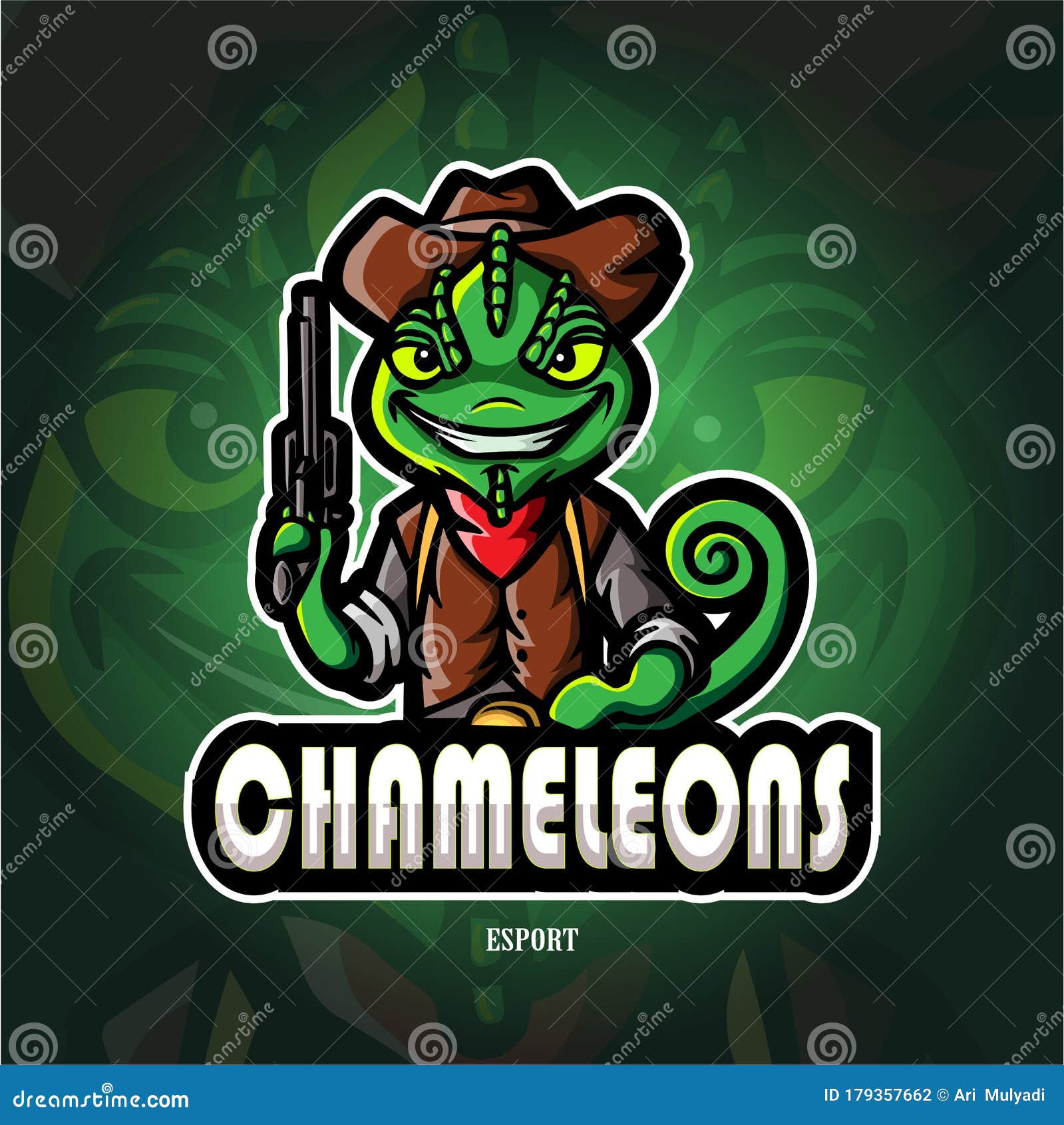Chameleon Mascot Esport Logo Design Vector Illustration | CartoonDealer ...