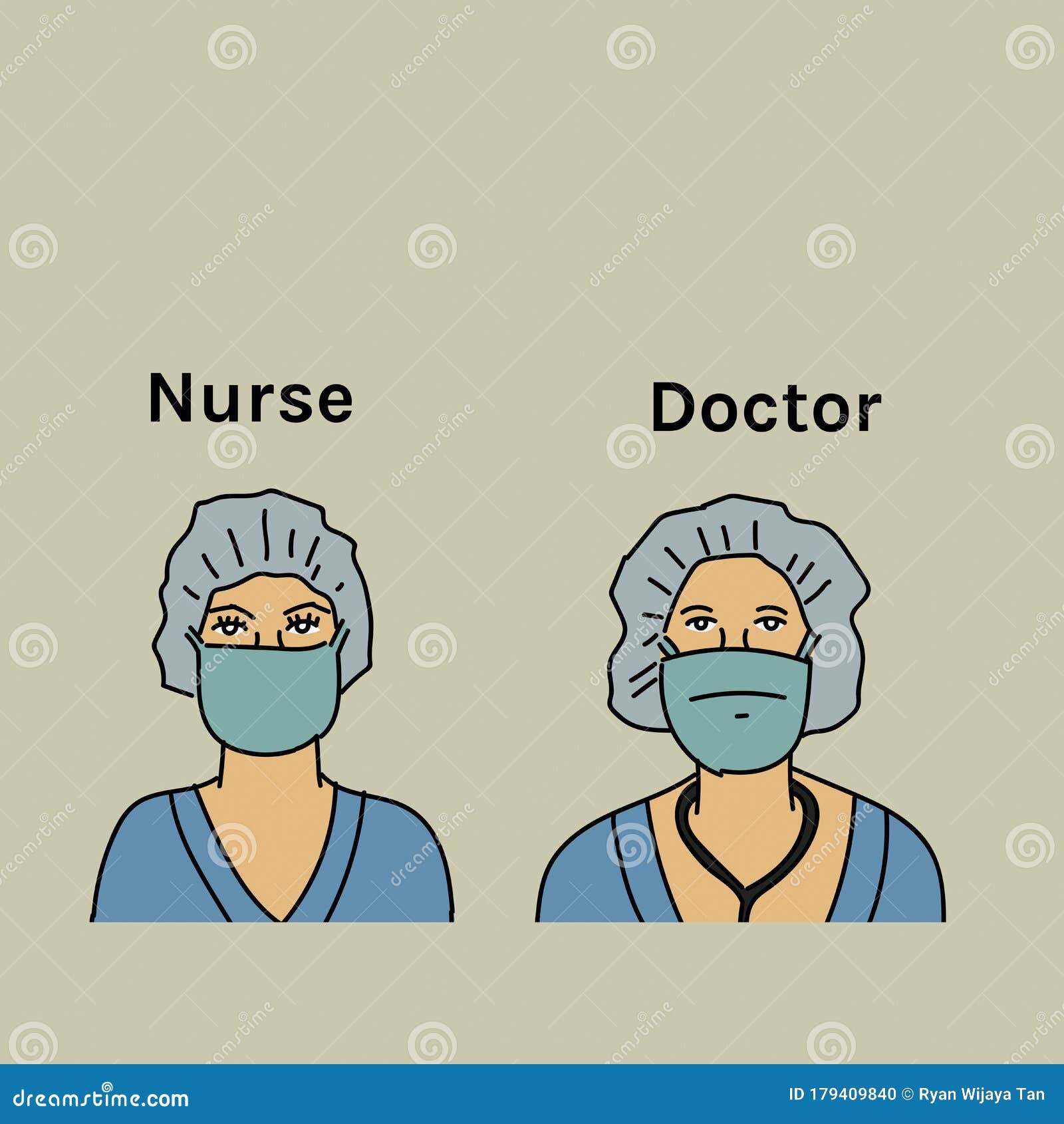 Vector Clip Art of Doctor and Nurse Using Face Mask and Head Cover ...