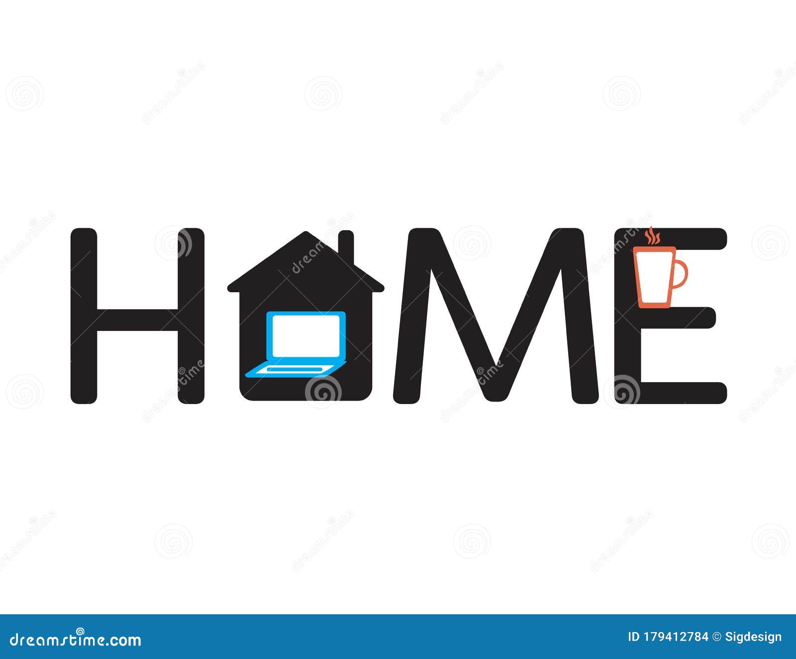 Home Office Logo, the Word HOME, Laptop and Coffee Mug Illustration ...
