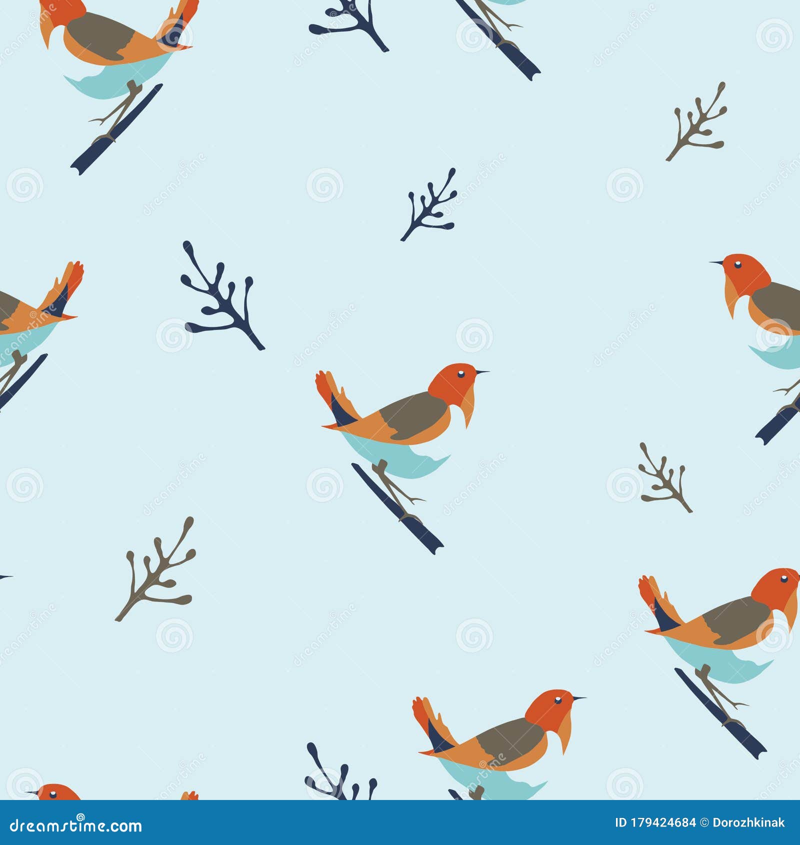 Vector Seamless Background with Robin Birds Stock Vector - Illustration ...