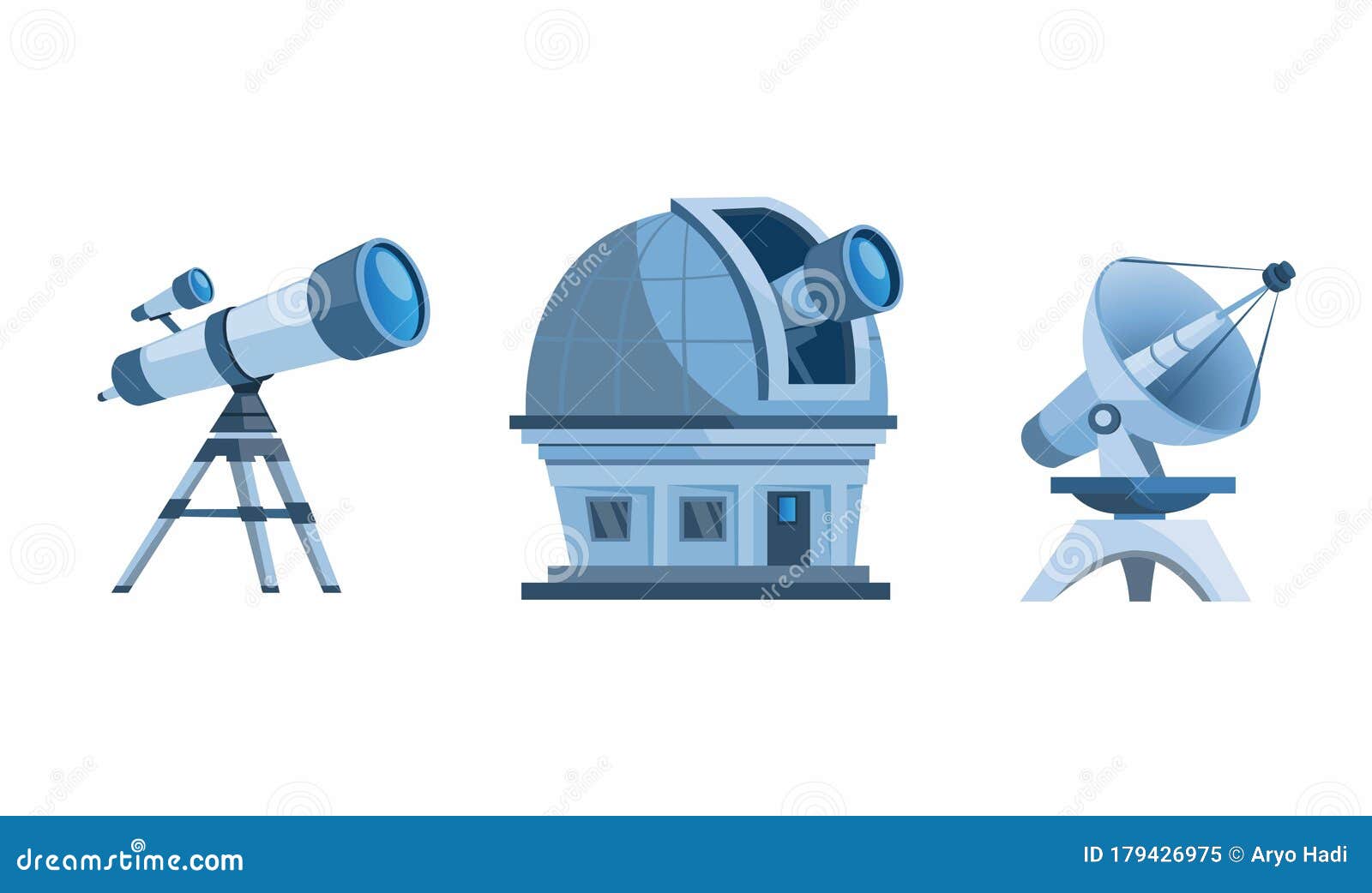 Astronomy Discovery Equipment Set. Observatory Dome, Telescope ...