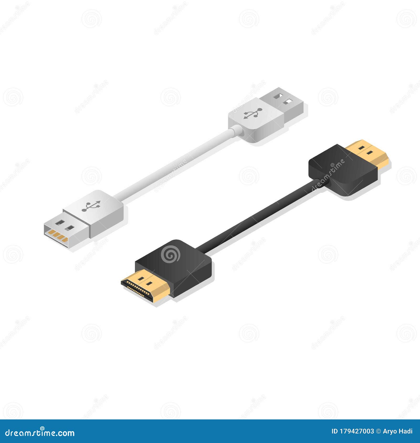 Usb And Hdmi Cable Realistic Isometric Illustration Vector Isolated In ...