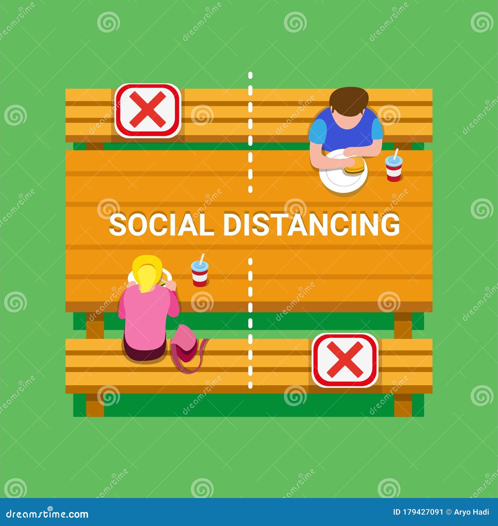Social Distancing Guidance People Keeping Distance in Foodcourt Table ...