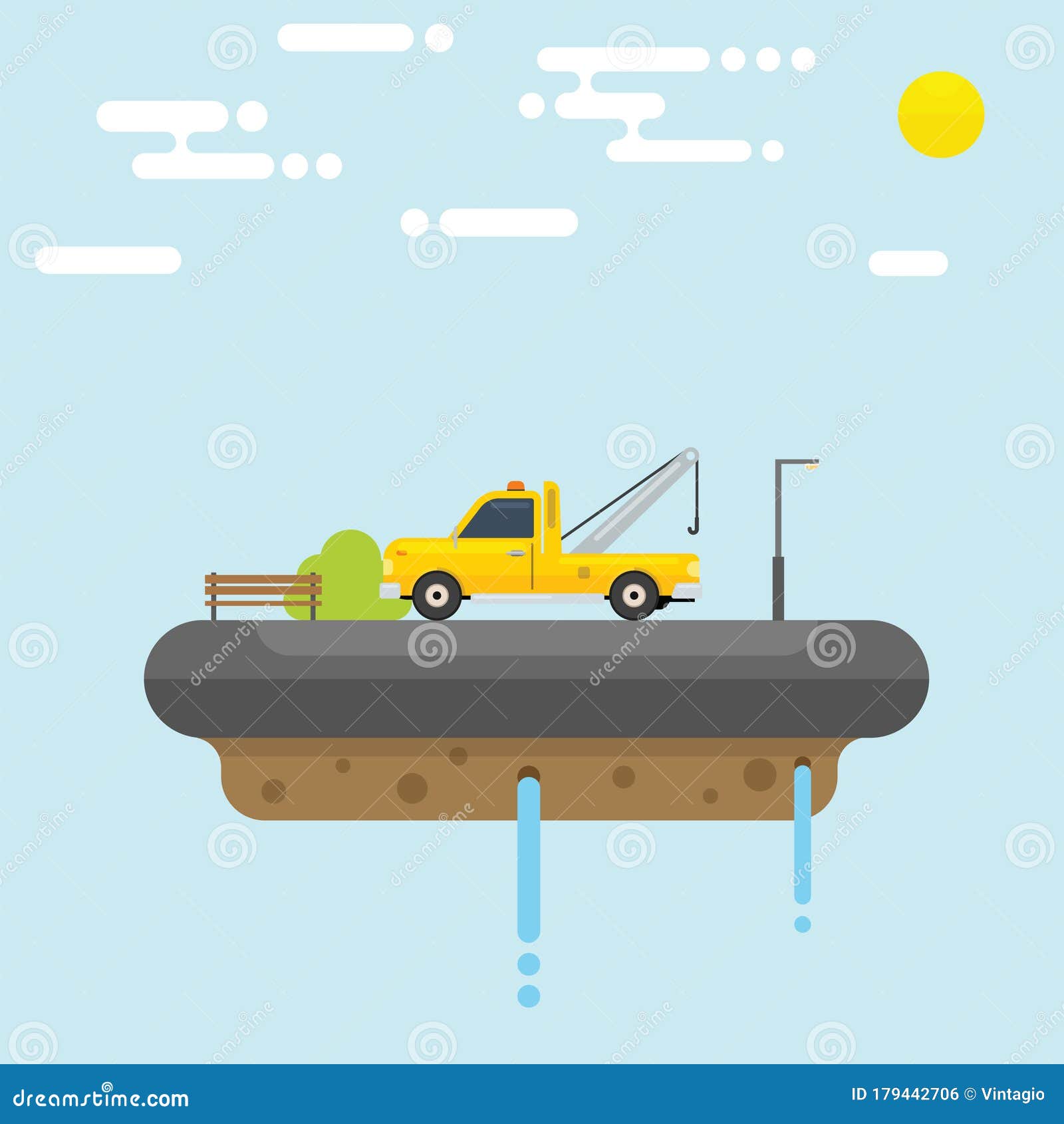Floating Island with Tow Truck Stock Vector - Illustration of town ...