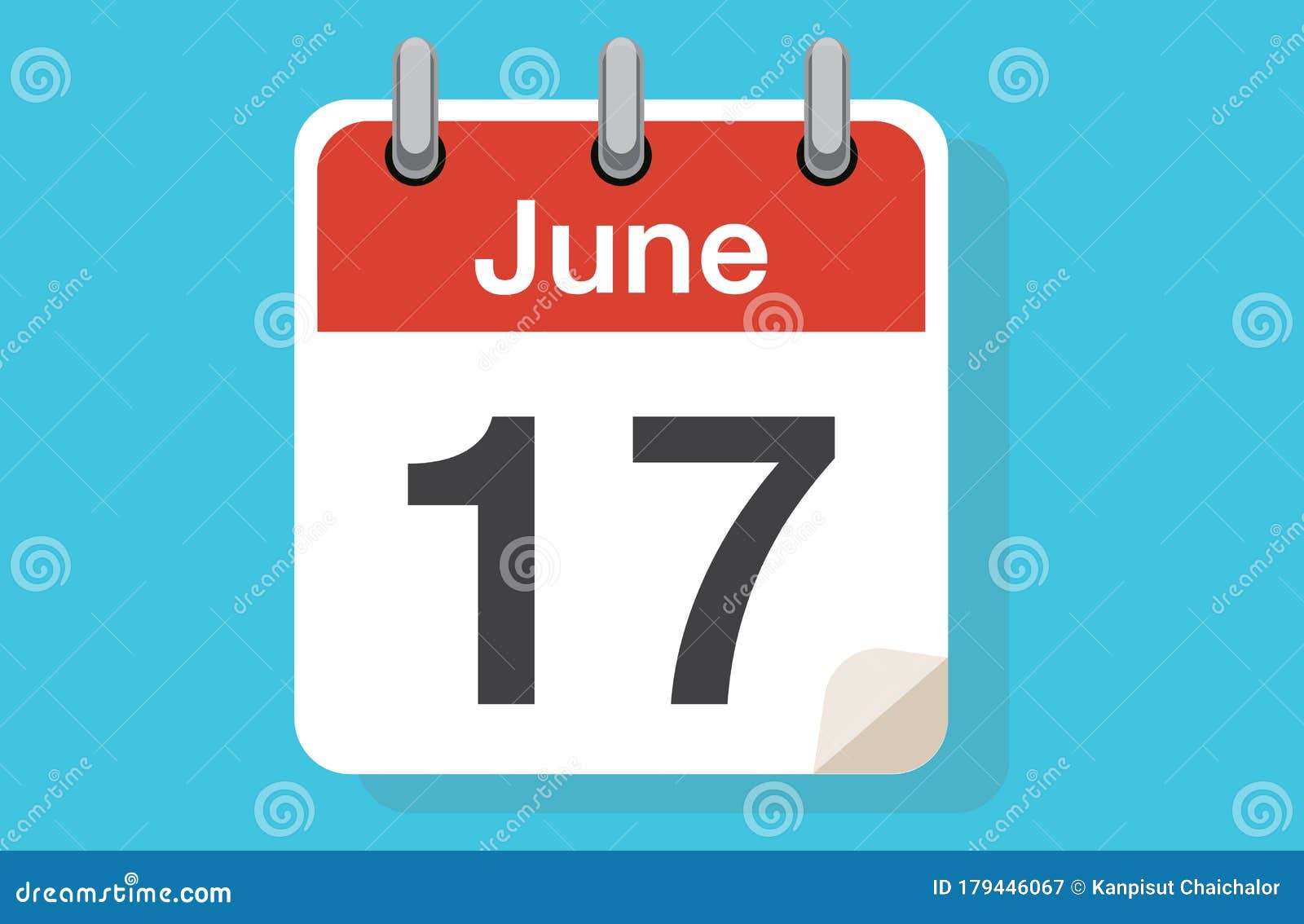 June 17 - Calendar Icon - Vector Illustration. Red Desk Paper Summer ...