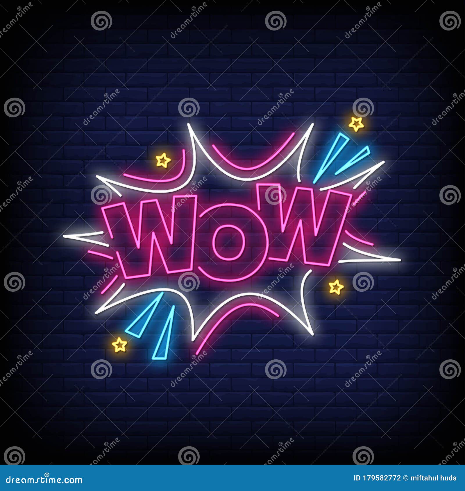 Wow Neon Signs Style Text Vector Stock Vector - Illustration of neon ...