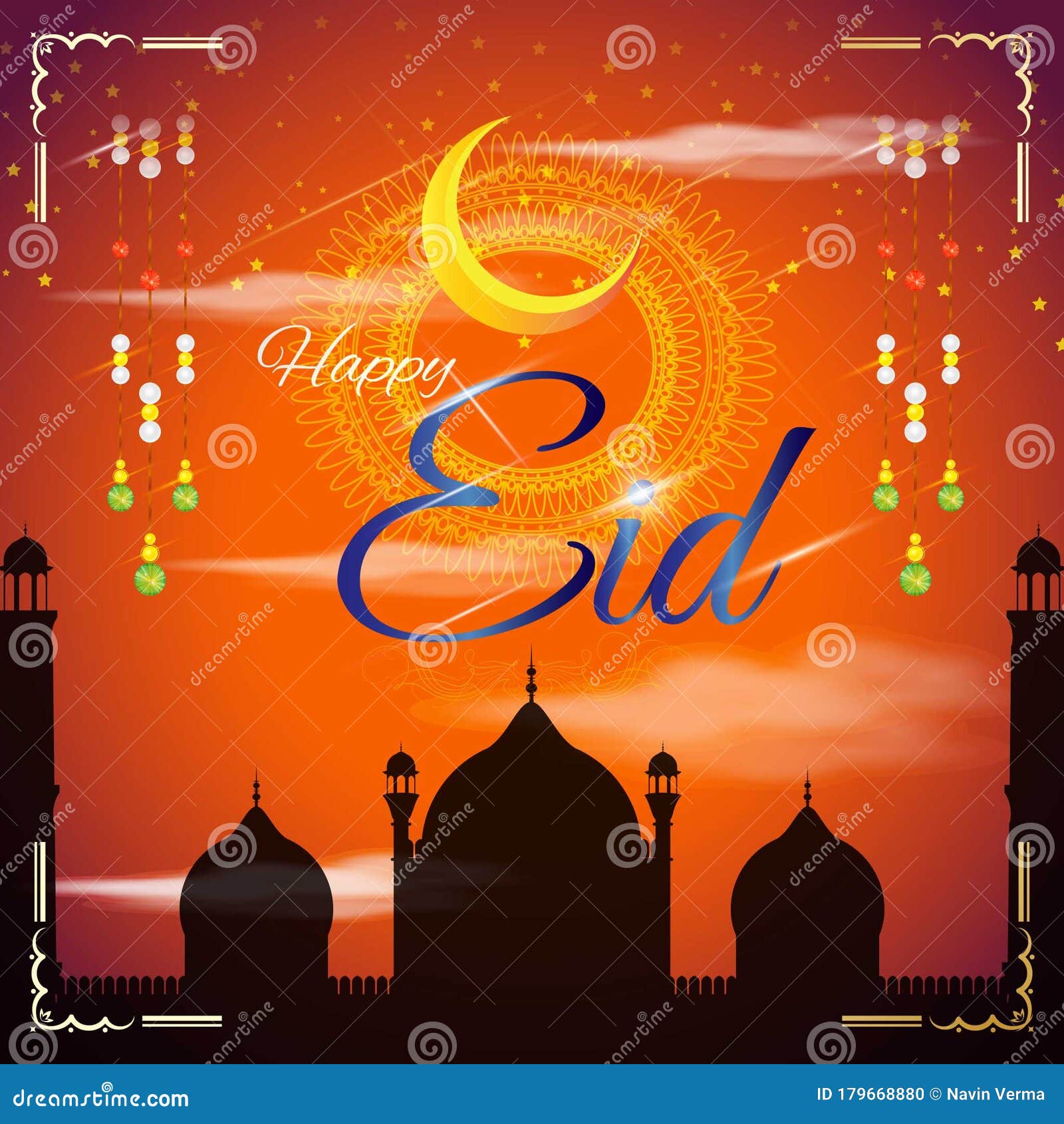 Illustration of Holy Islamic Festival Eid with Text Happy Eid Stock ...