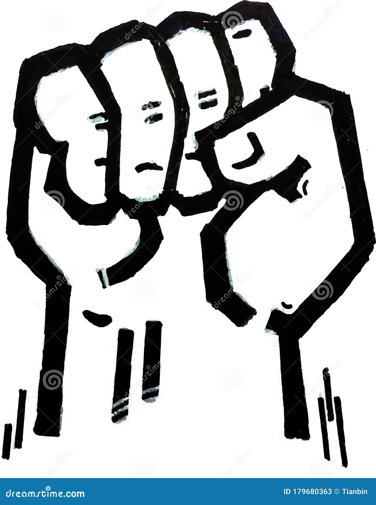 A Clenched Powerful Fist Rising Up, Hand Drawn Illustration Stock ...