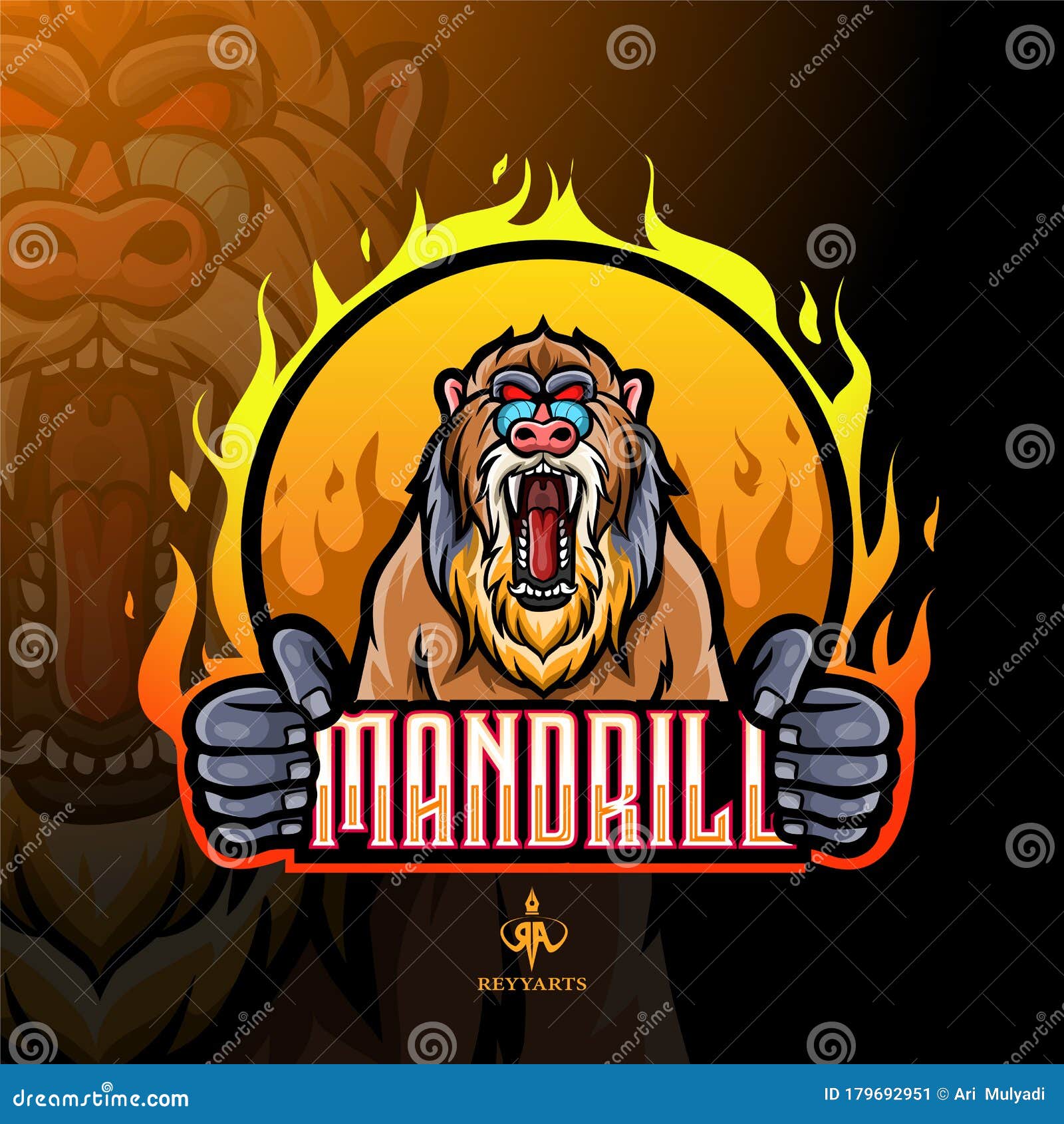 Mandrill Baboon Mascot Esport Logo Design. Stock Vector - Illustration ...