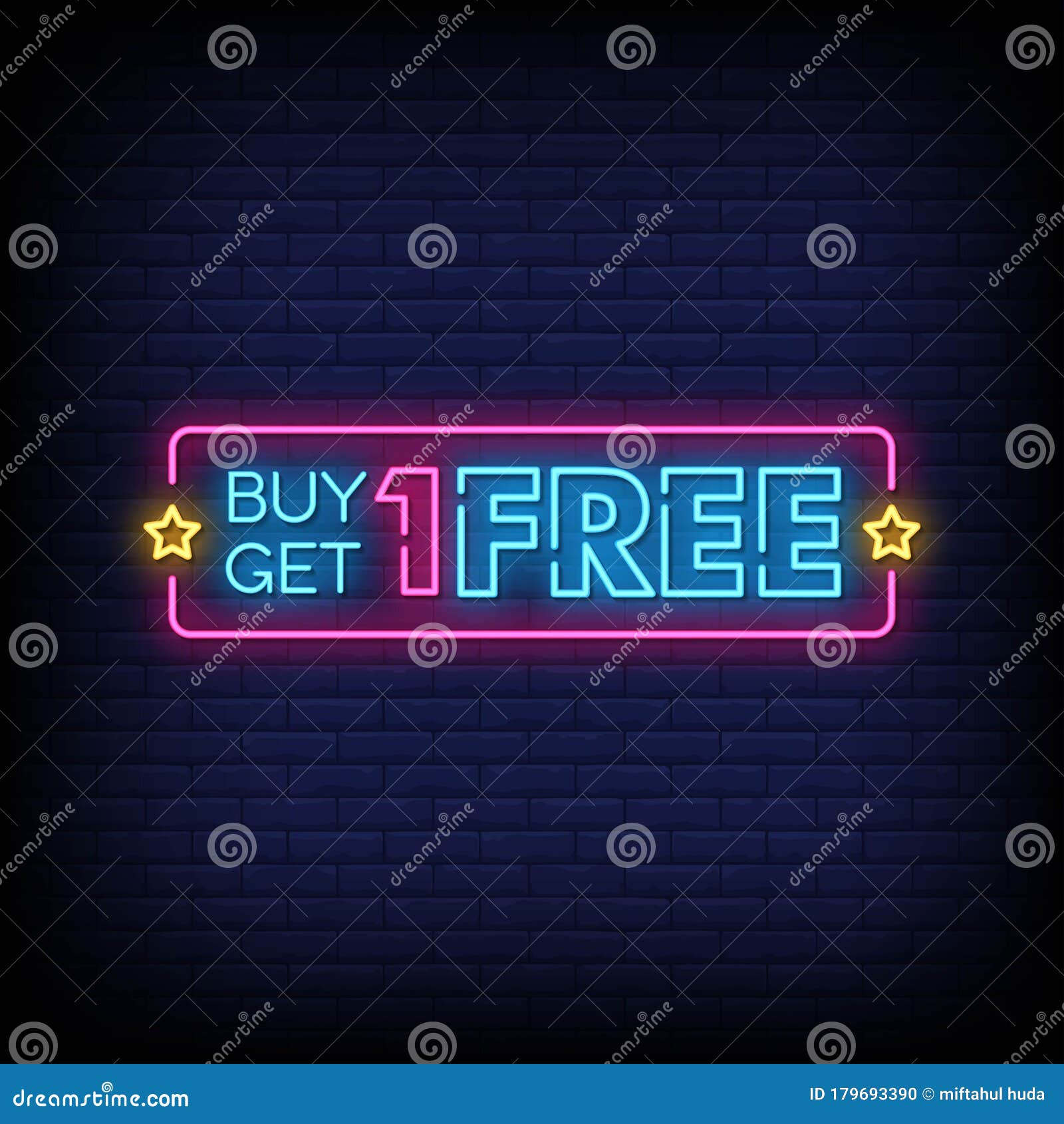 Buy One Get One Free Neon Signs Style Text Vector Stock Vector ...