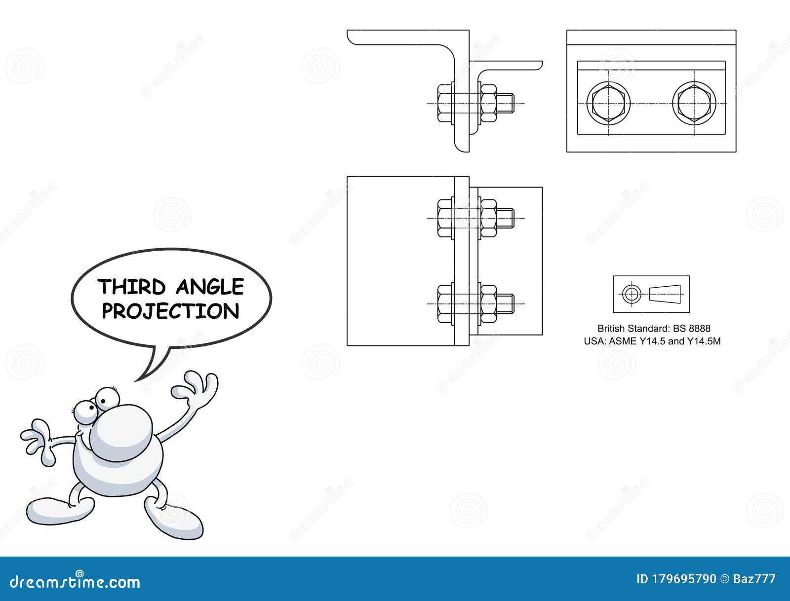Monochrome Third Angle Orthographic Projection Stock Vector ...