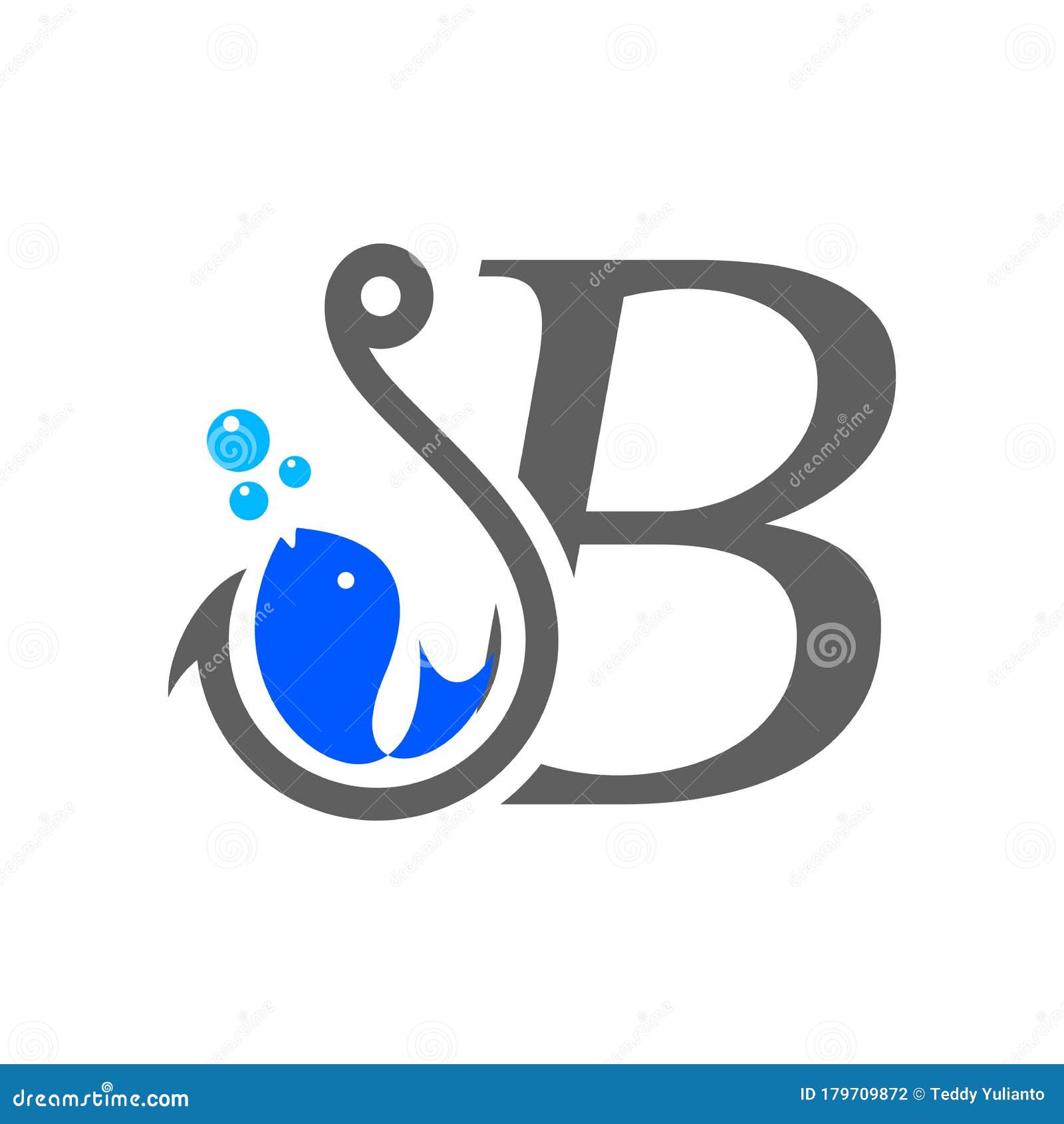 Initial B hook and fish stock vector. Illustration of fisherman - 179709872
