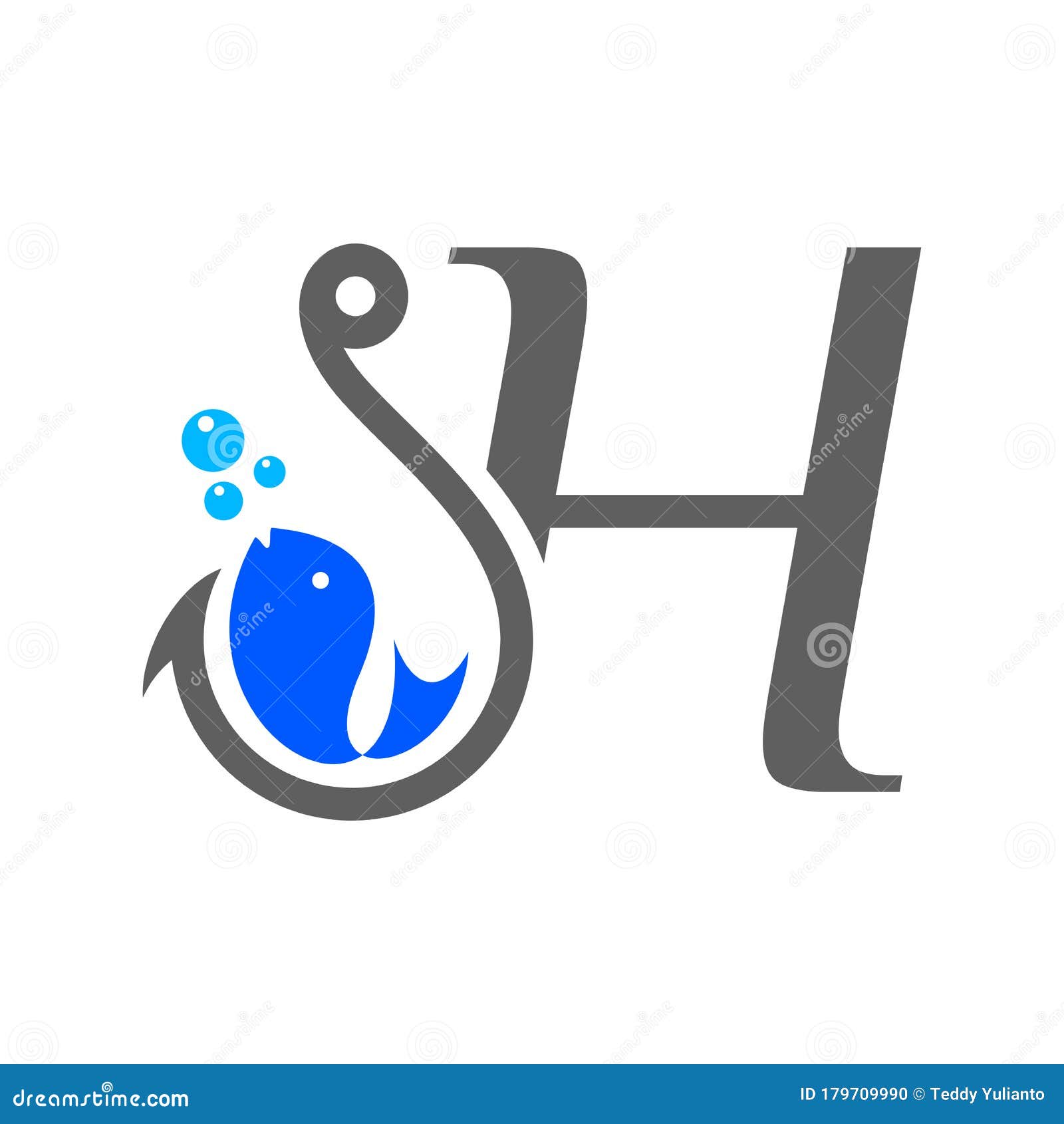 Initial H hook and fish stock vector. Illustration of hook - 179709990