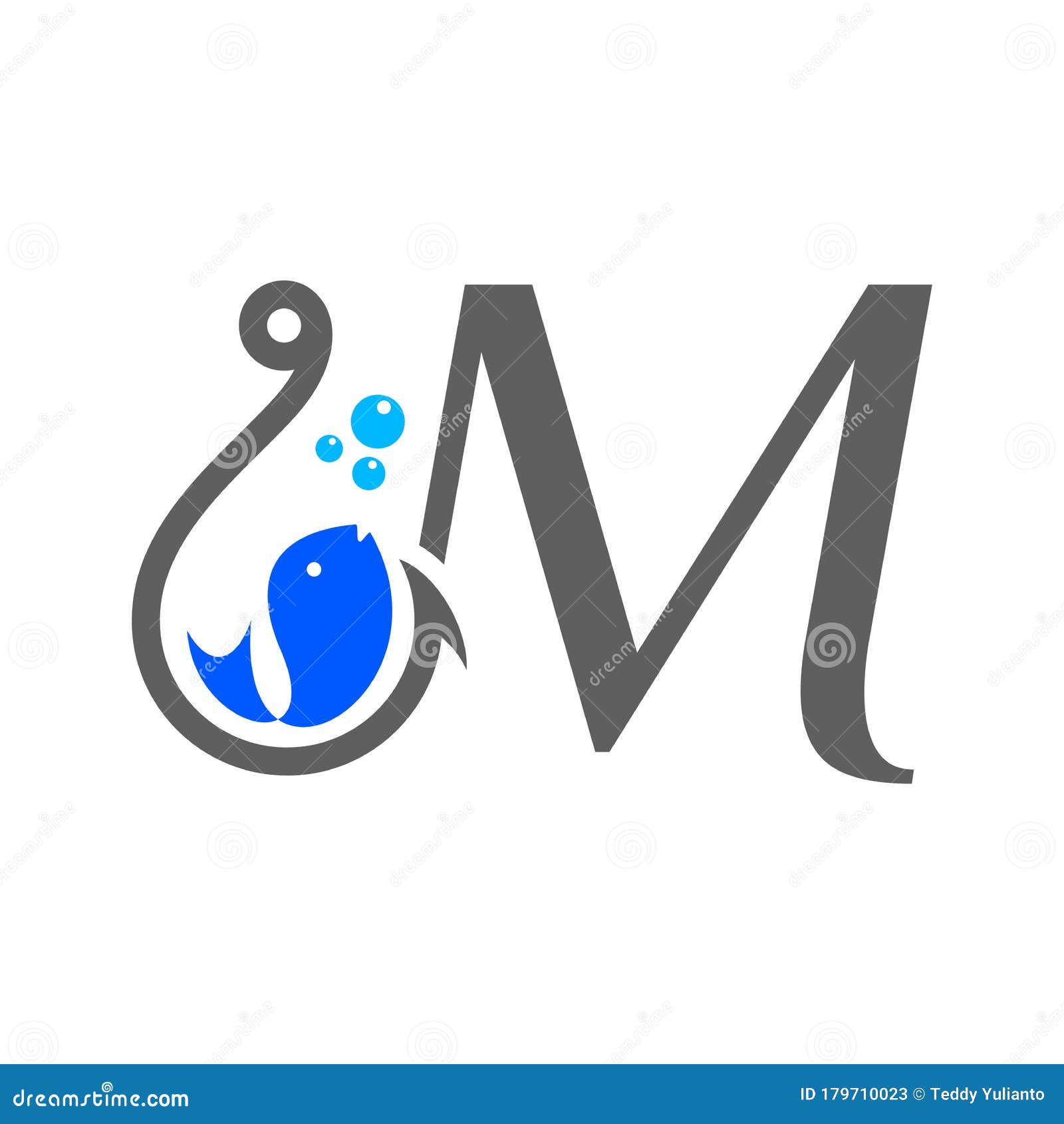 Initial M hook and fish stock vector. Illustration of logo - 179710023