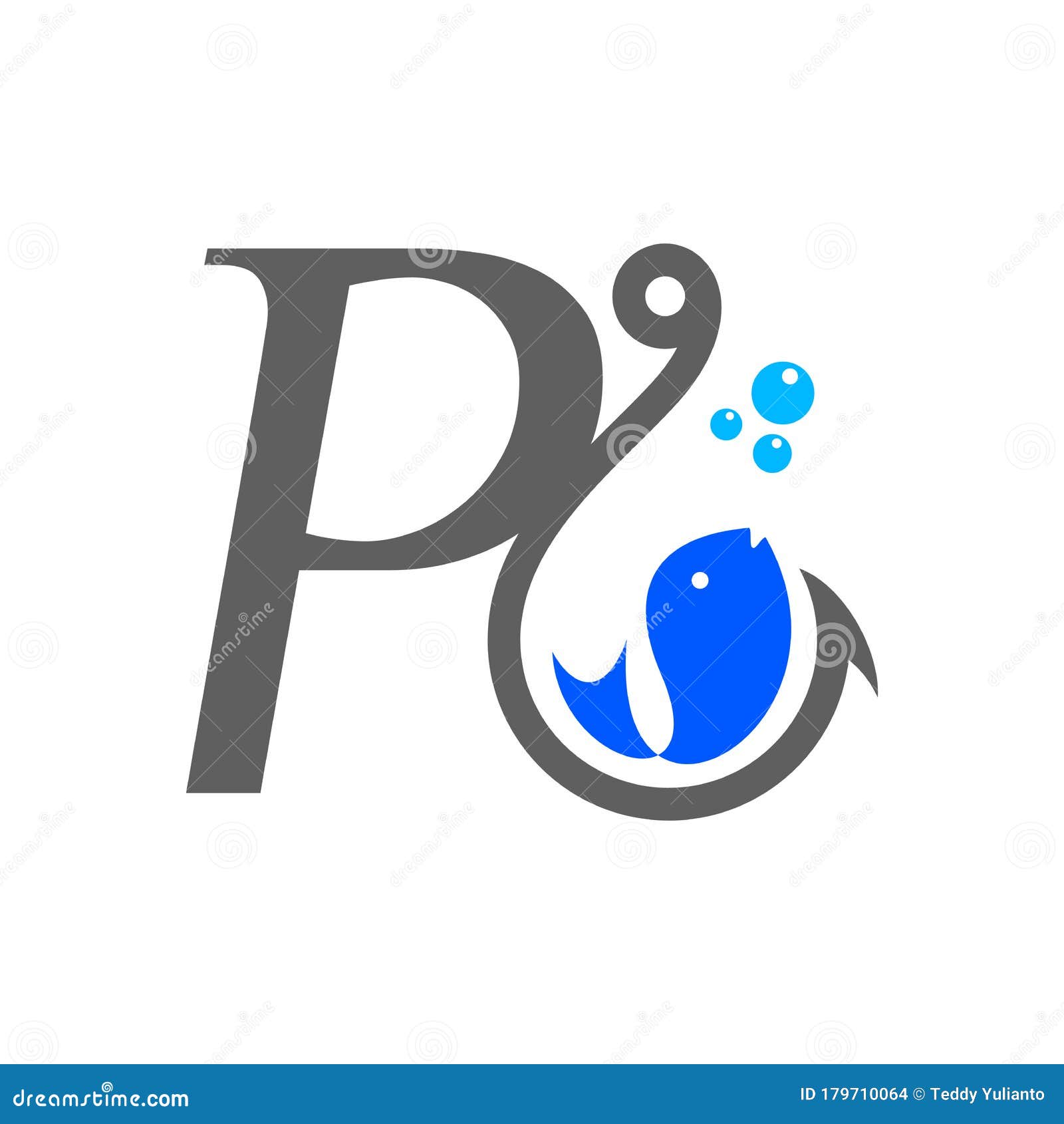 Initial P hook and fish stock vector. Illustration of hook - 179710064