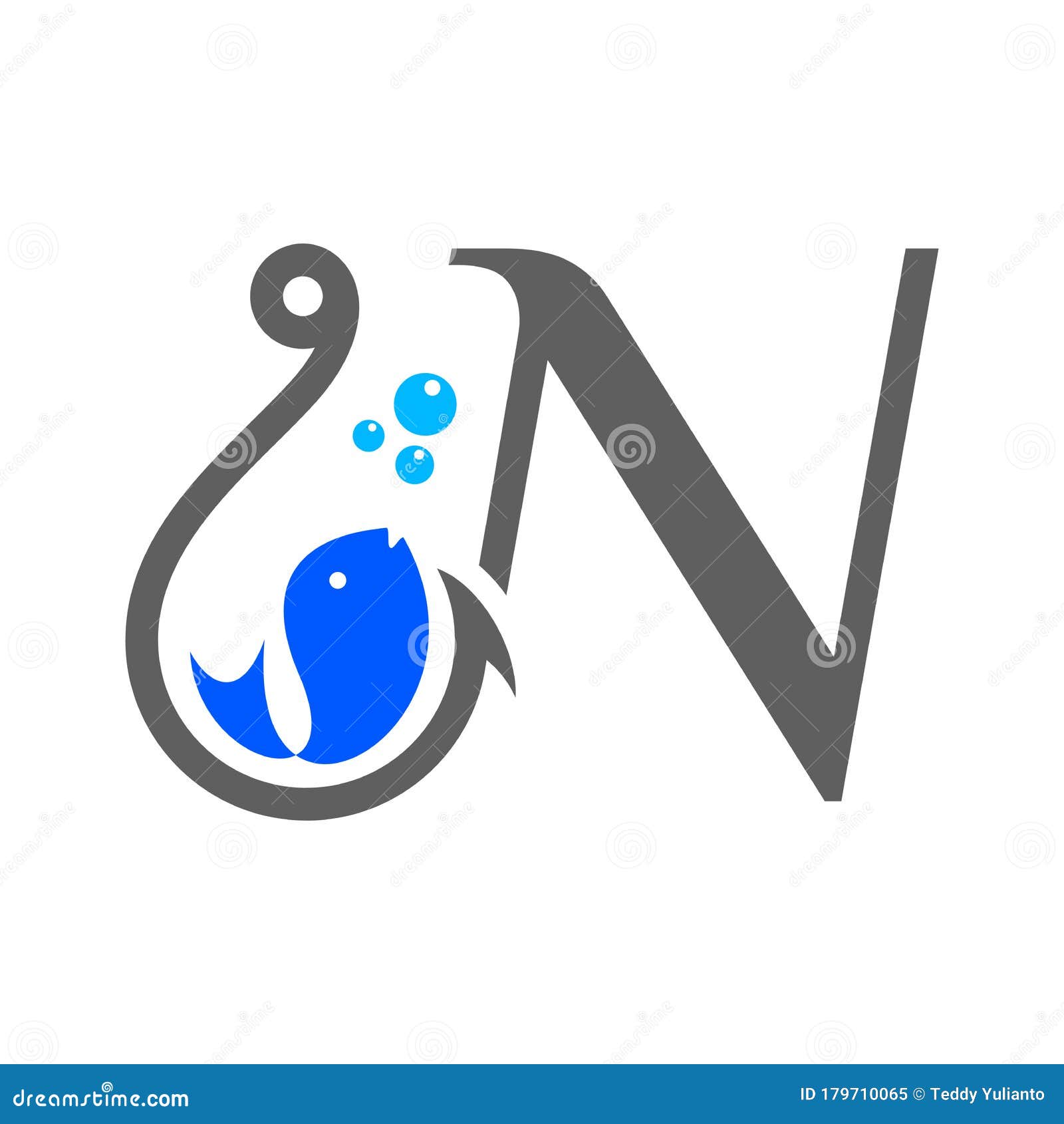 Initial J hook and fish stock vector. Illustration of fisherman - 179710065