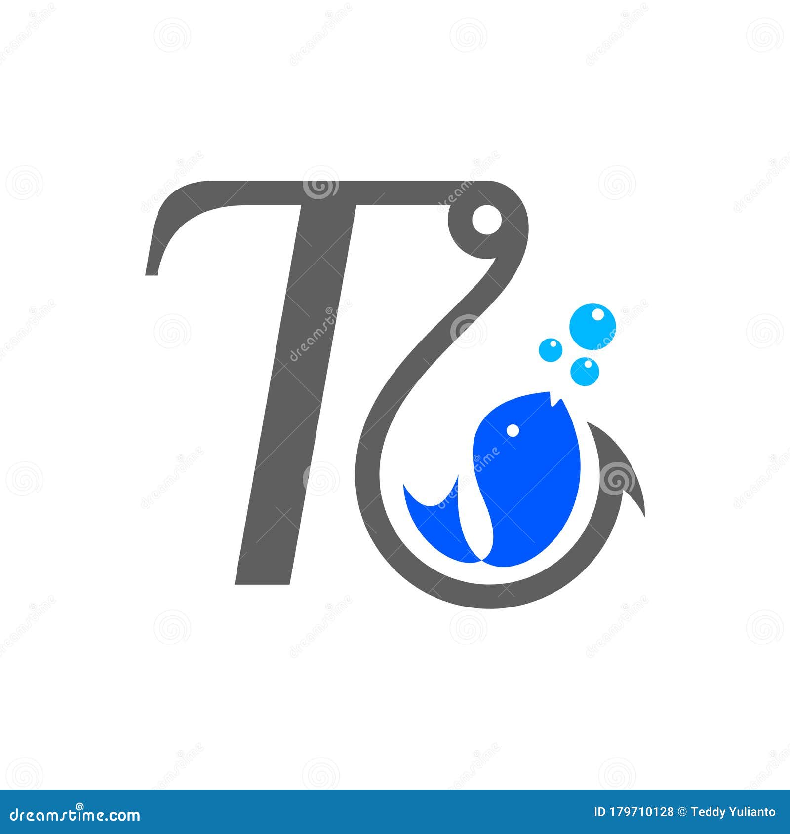 Initial T hook and fish stock vector. Illustration of brand - 179710128