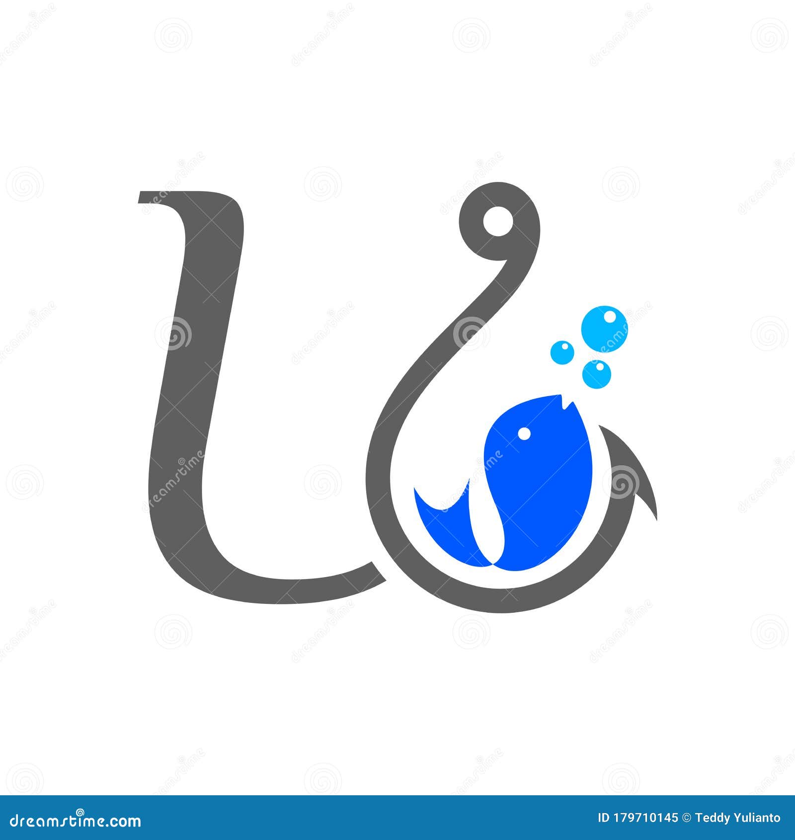 Initial U hook and fish stock vector. Illustration of hobby - 179710145
