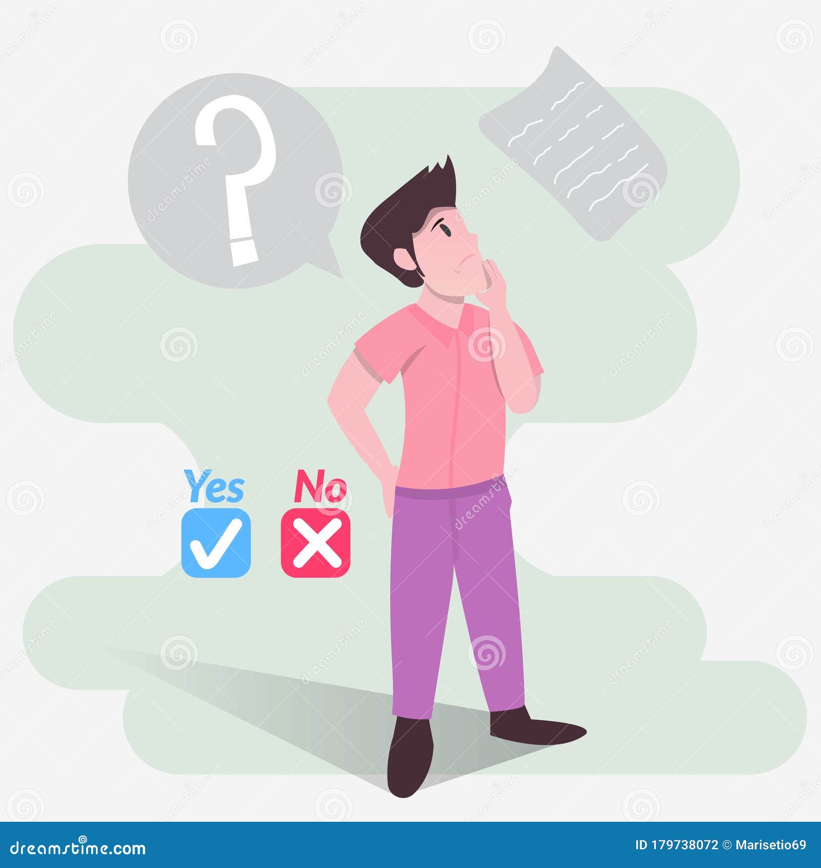 Illustration Man Confused Choosing Option Yes or No Approval Offer ...