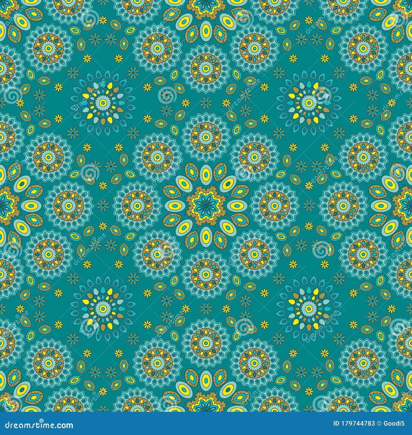 Seamless Vector Mandala Pattern in Teal Stock Illustration ...