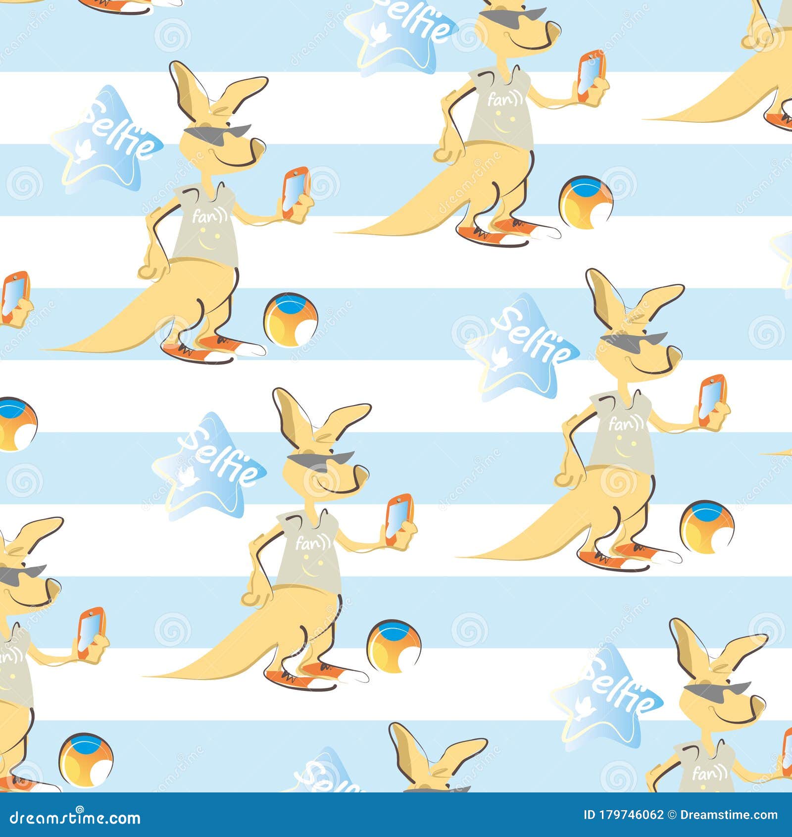 Funny Kangaroo Seamless Vector Pattern. Selfie Fan Collection Stock Vector - Illustration of ...