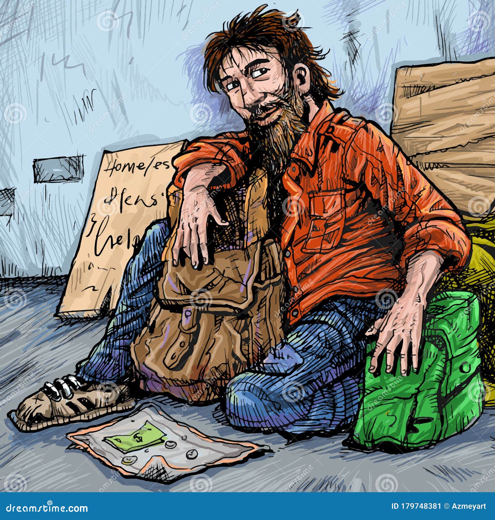 Homeless Man Smile on the Street Stock Vector - Illustration of ...