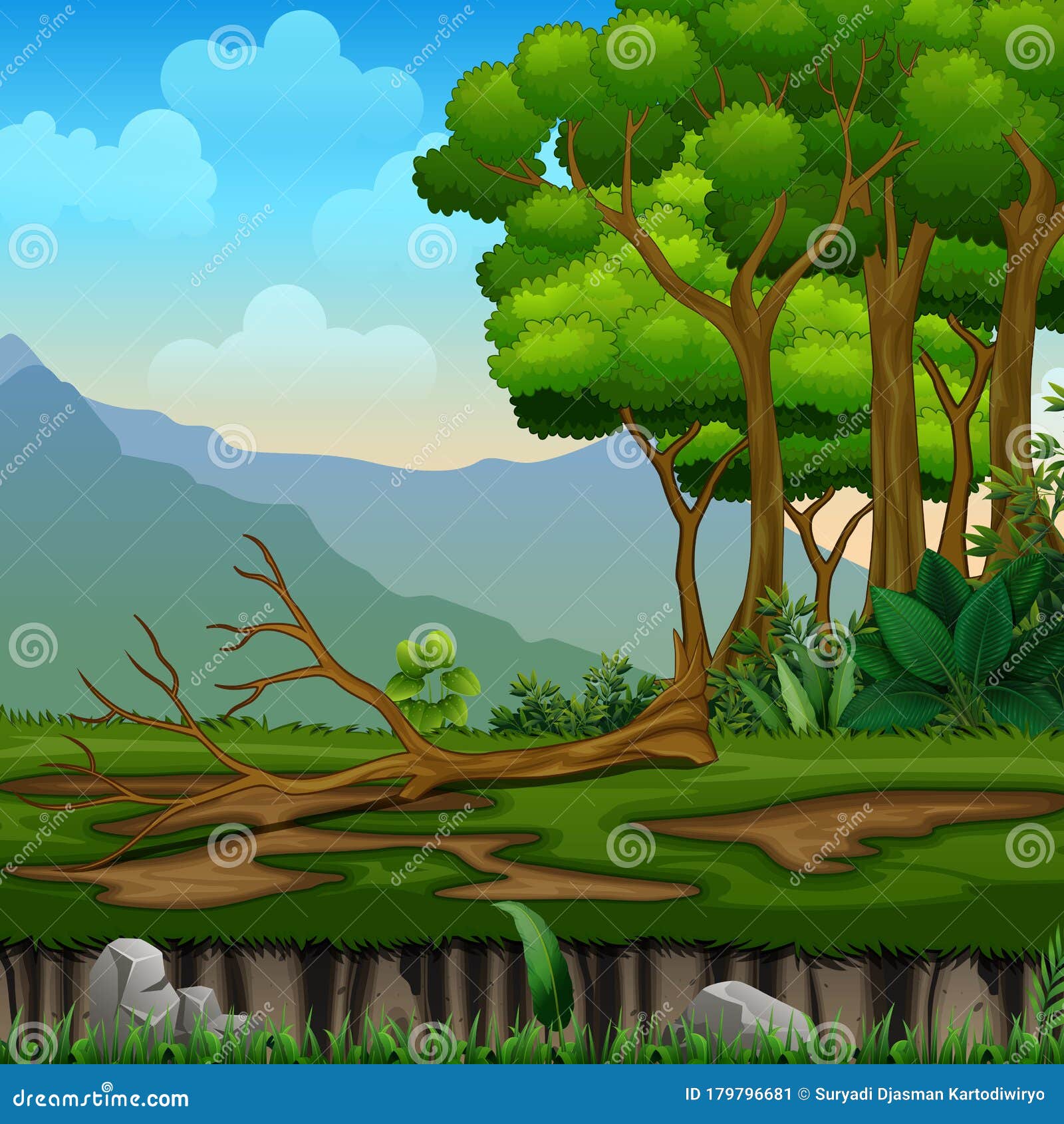 Fallen Tree on a Forest Landscape Stock Vector - Illustration of ...