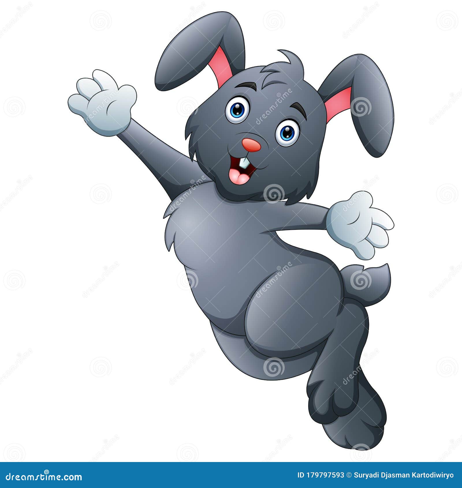 Happy Rabbit Cartoon Waving and Dancing Stock Vector - Illustration of ...