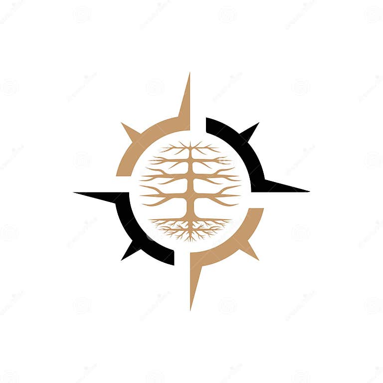 Compass with Tree Logo Design Vector Template Stock Vector ...