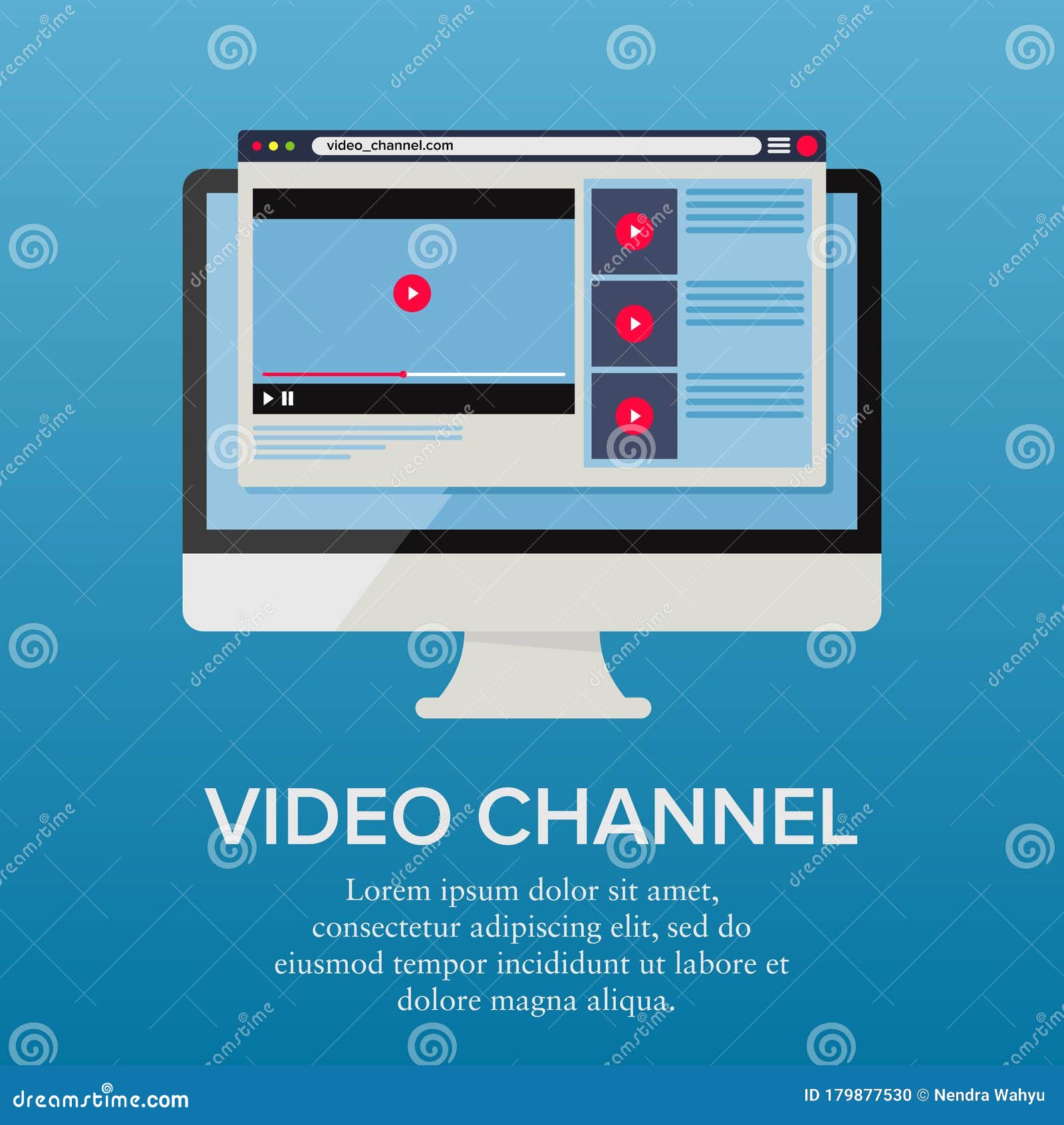 Flat Vector Illustration of a Computer Screen Showing a Video Browser ...