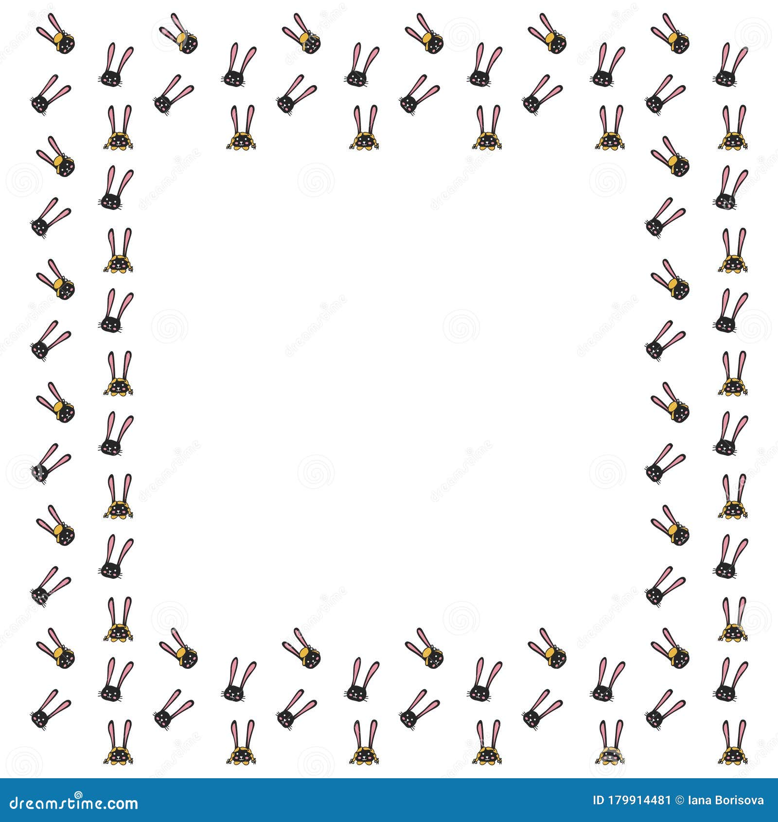 Square Frame from Hand-drawn Cute Faces of Boys and Girls of Rabbits on ...