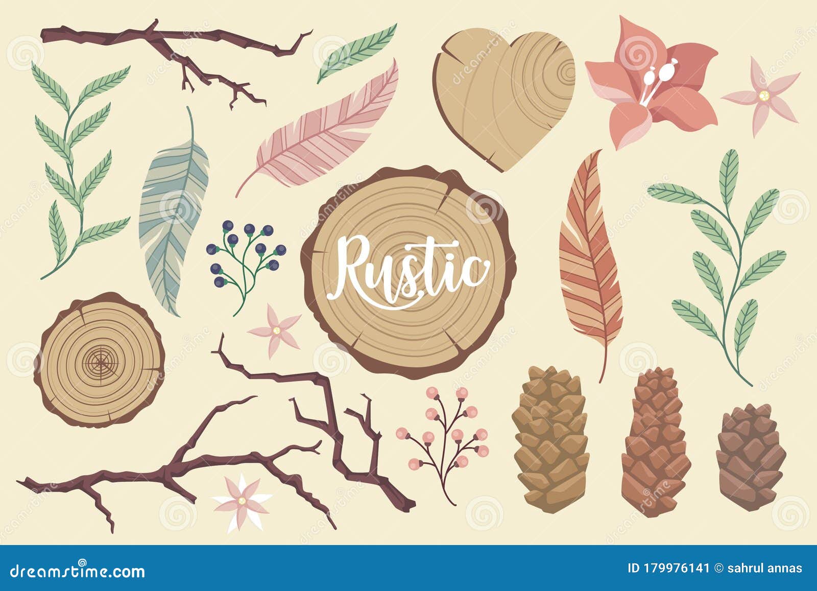 Flat Design Rustic Floral Elements Collection Stock Vector ...