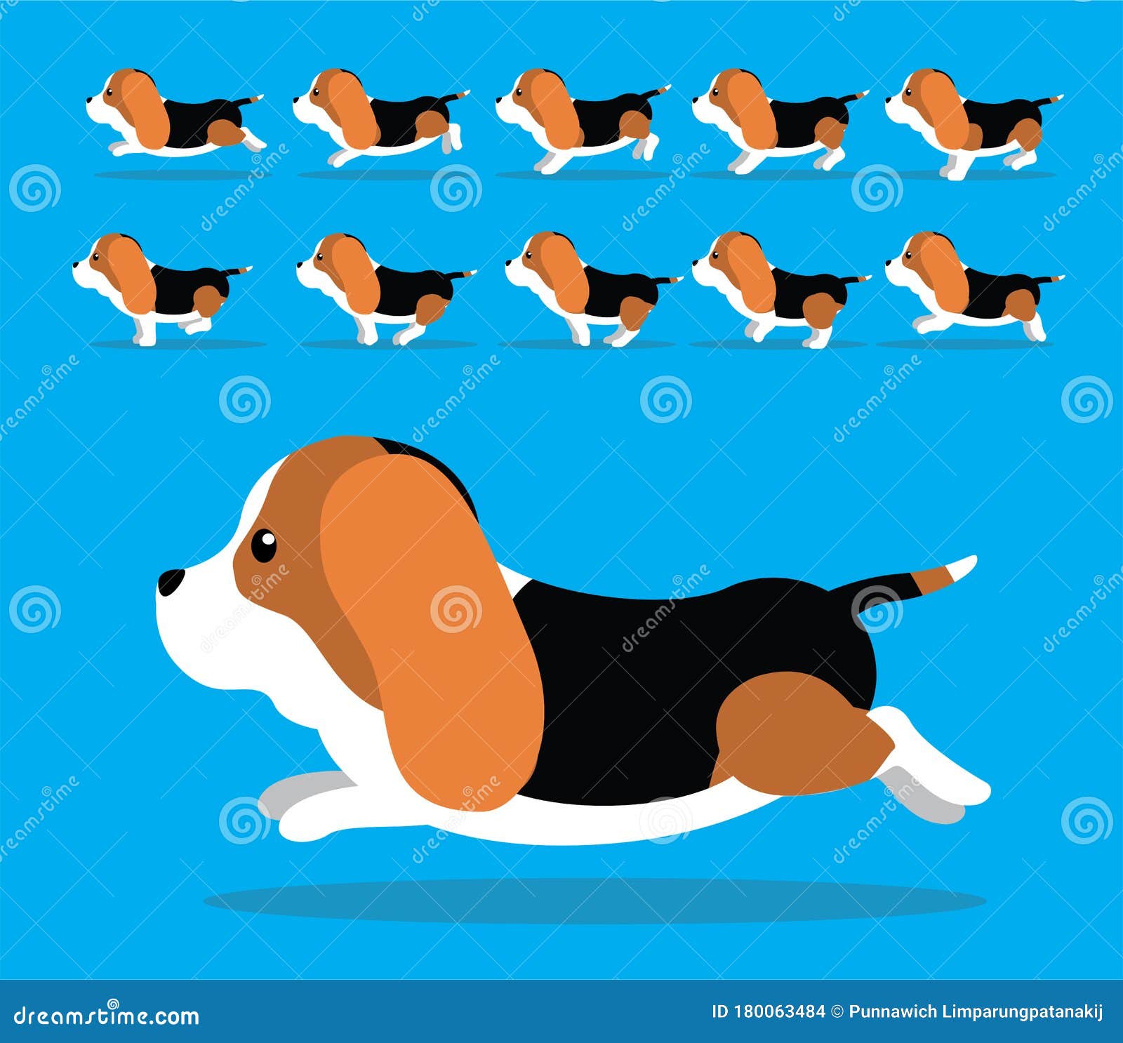 Animal Animation Sequence Dog Basset Hound Cartoon Vector Stock Vector ...