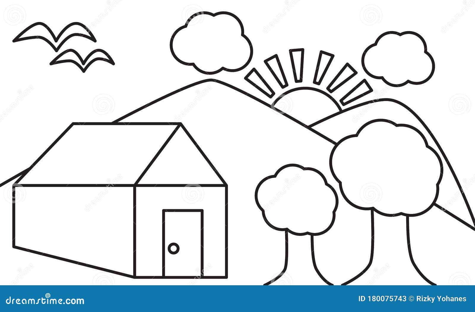 Coloring Page Outline Of Cartoon Village . Vector Illustration ...