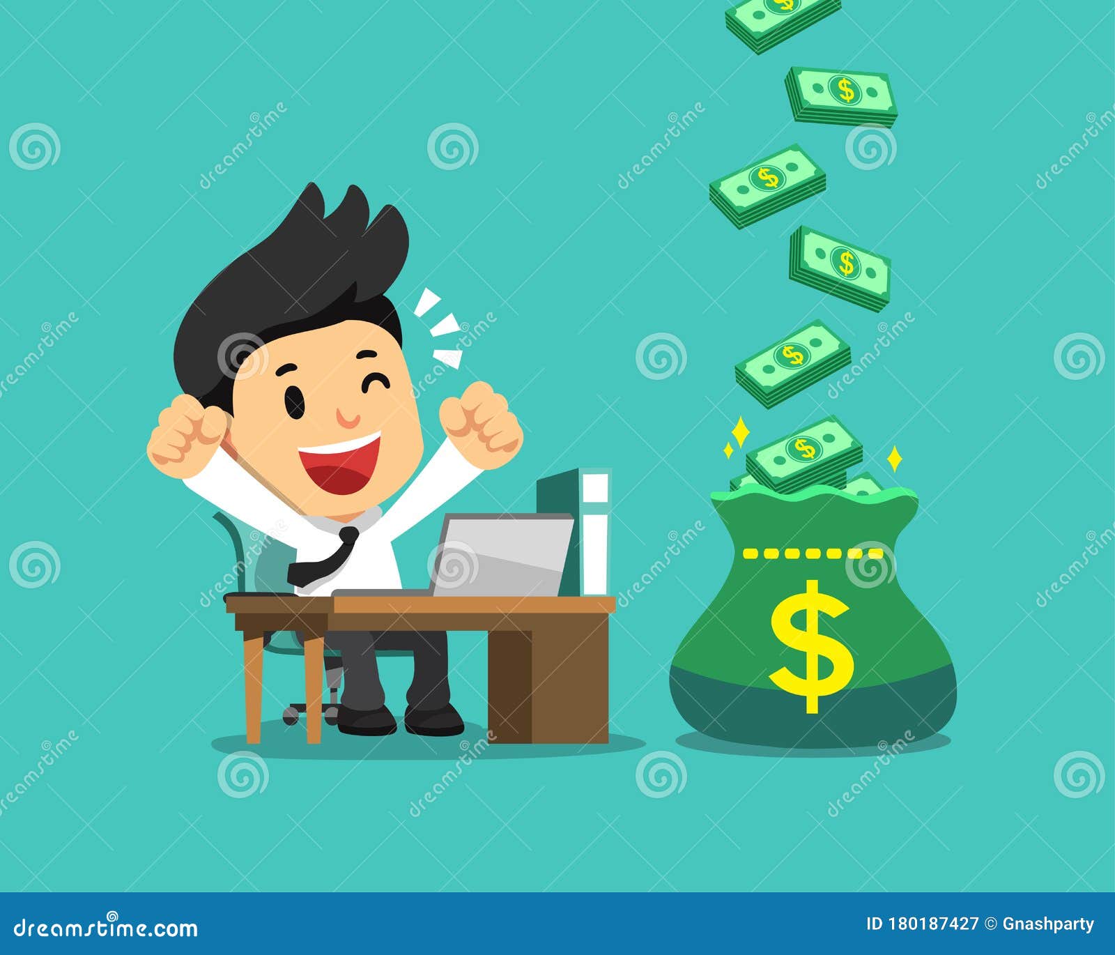 Cartoon Happy Businessman with Big Bonus Money Bag Stock Vector ...