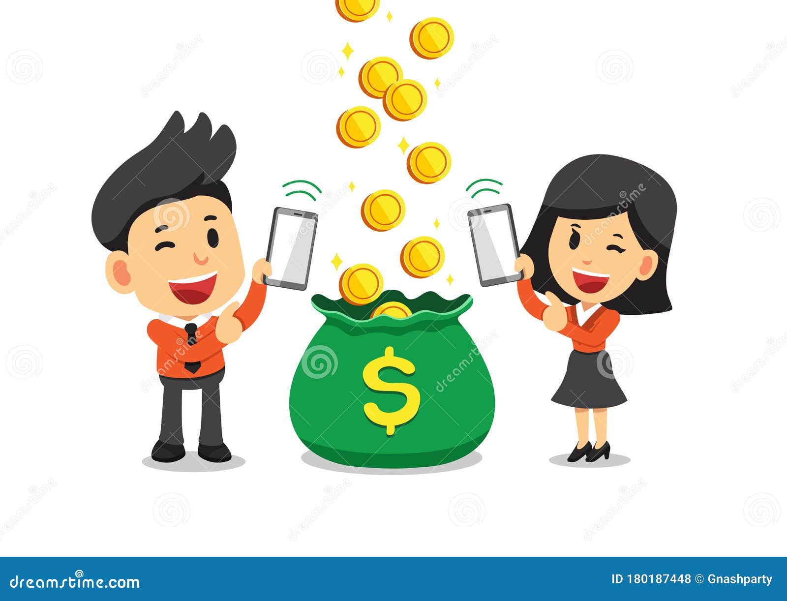 Cartoon Business People Earning Money with Smartphones Stock Vector ...