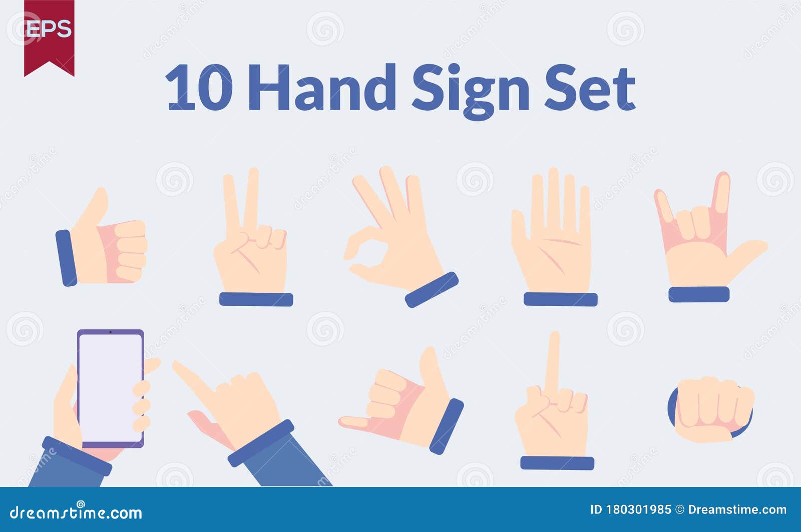 10 Hand Sign Set, Flat Illustration. Gesturing Hands Stock Vector ...