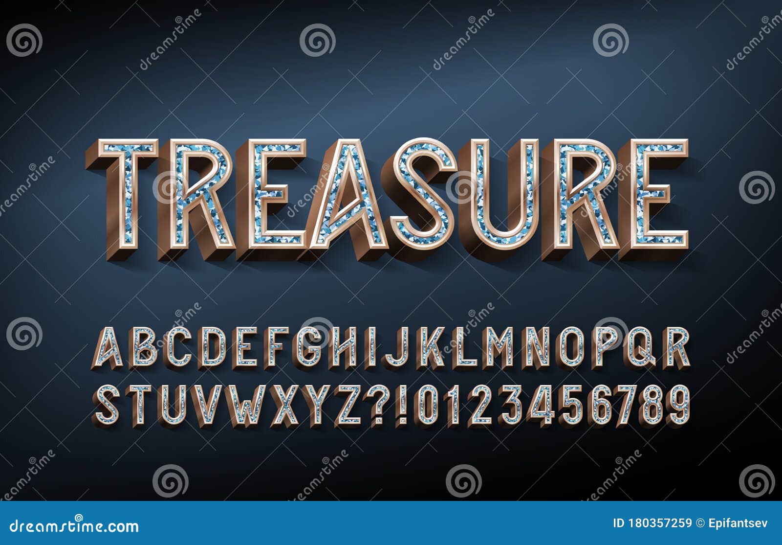 Treasure Alphabet Font. 3D Gold Letters And Numbers With Gemstones ...