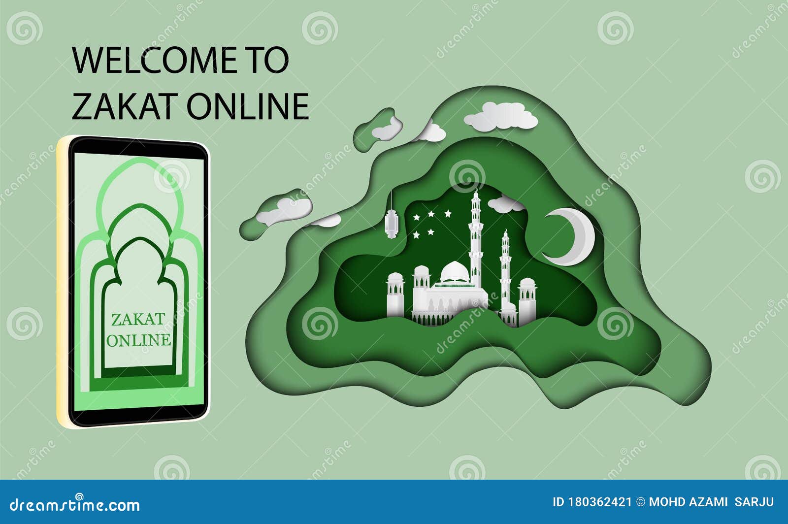 Welcome To Online Zakat Payment Concept, Islamic Vector. Stock Vector ...