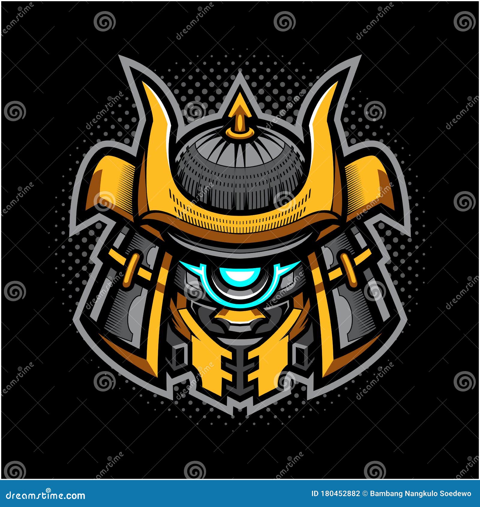 Shogun robot head mascot stock vector. Illustration of drawing - 180452882