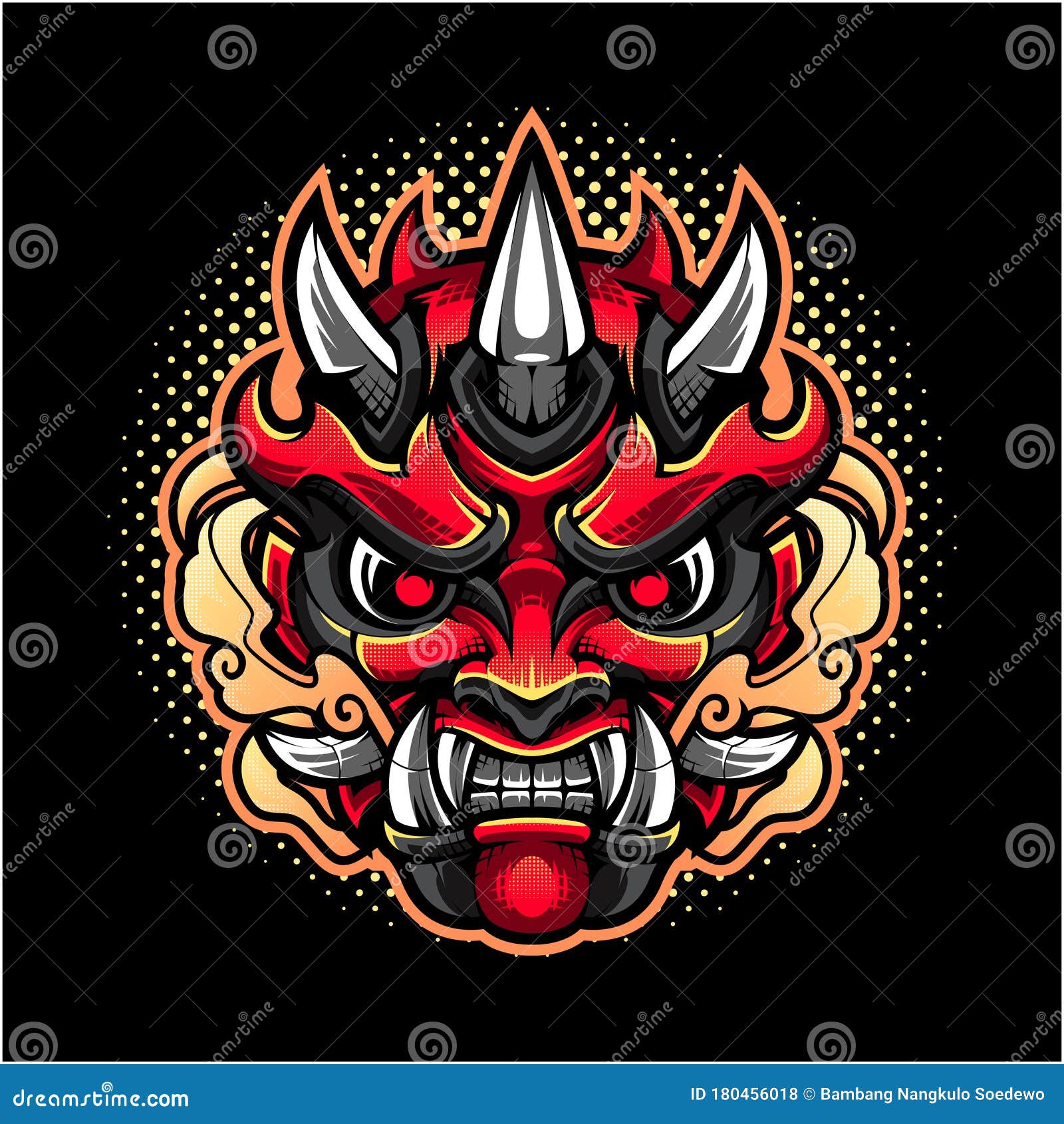 Red Oni evil head mascot stock vector. Illustration of black - 180456018