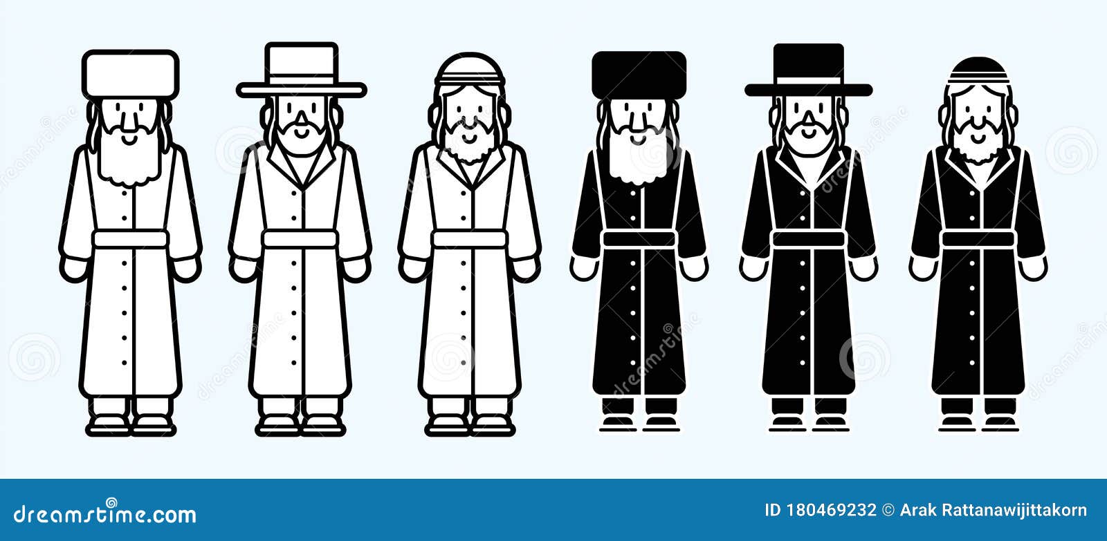 Jewish Man Outline Portrait, Facial Expression Isolated Icon Vector ...