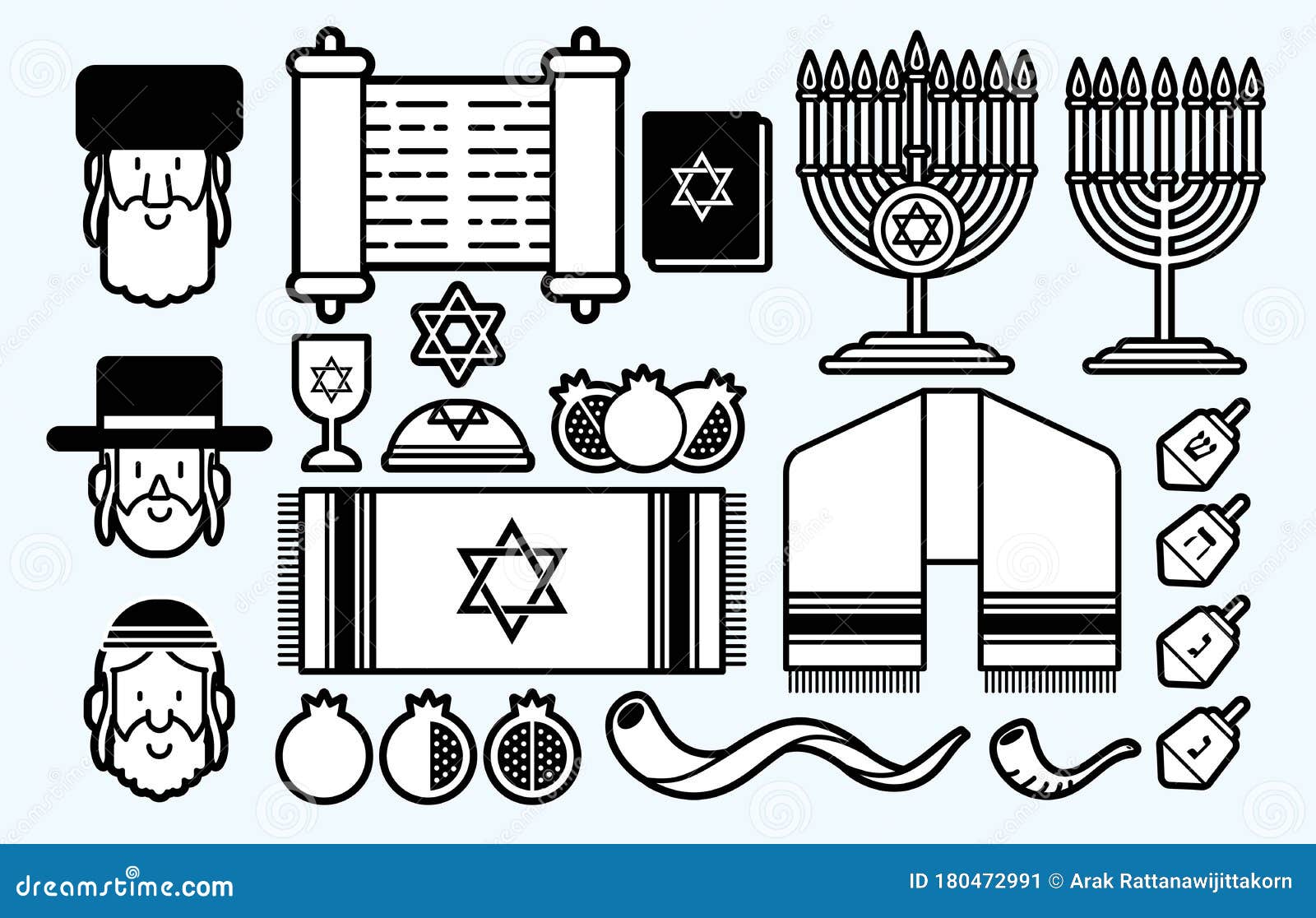 Jewish Icon Set Cartoon Graphic Vector Stock Vector - Illustration of ...