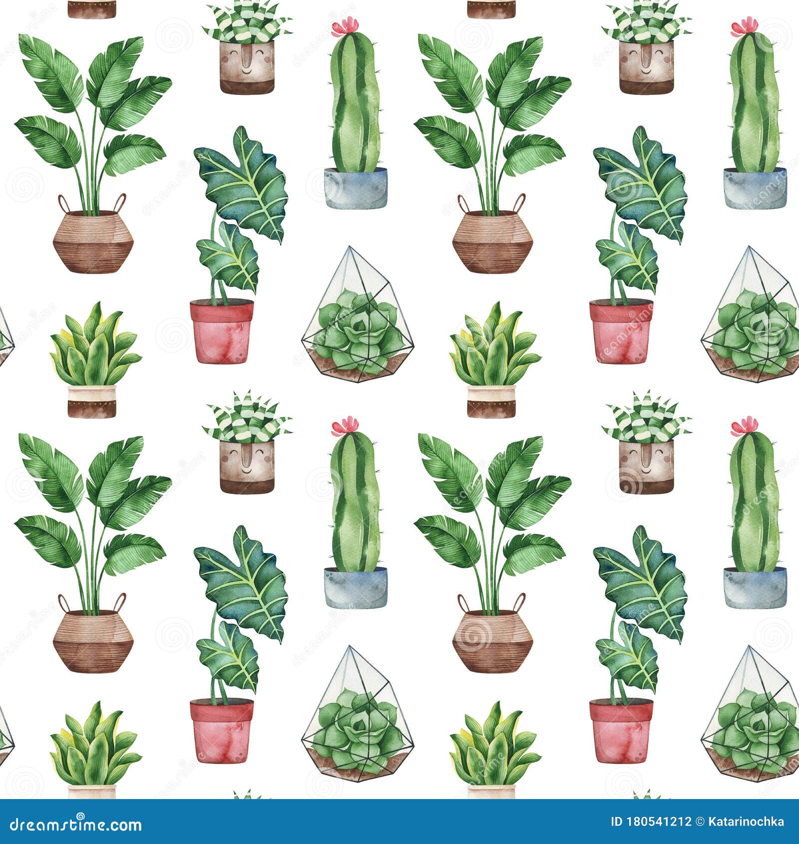 Watercolor Potted Plants Texture Stock Illustration - Illustration of ...